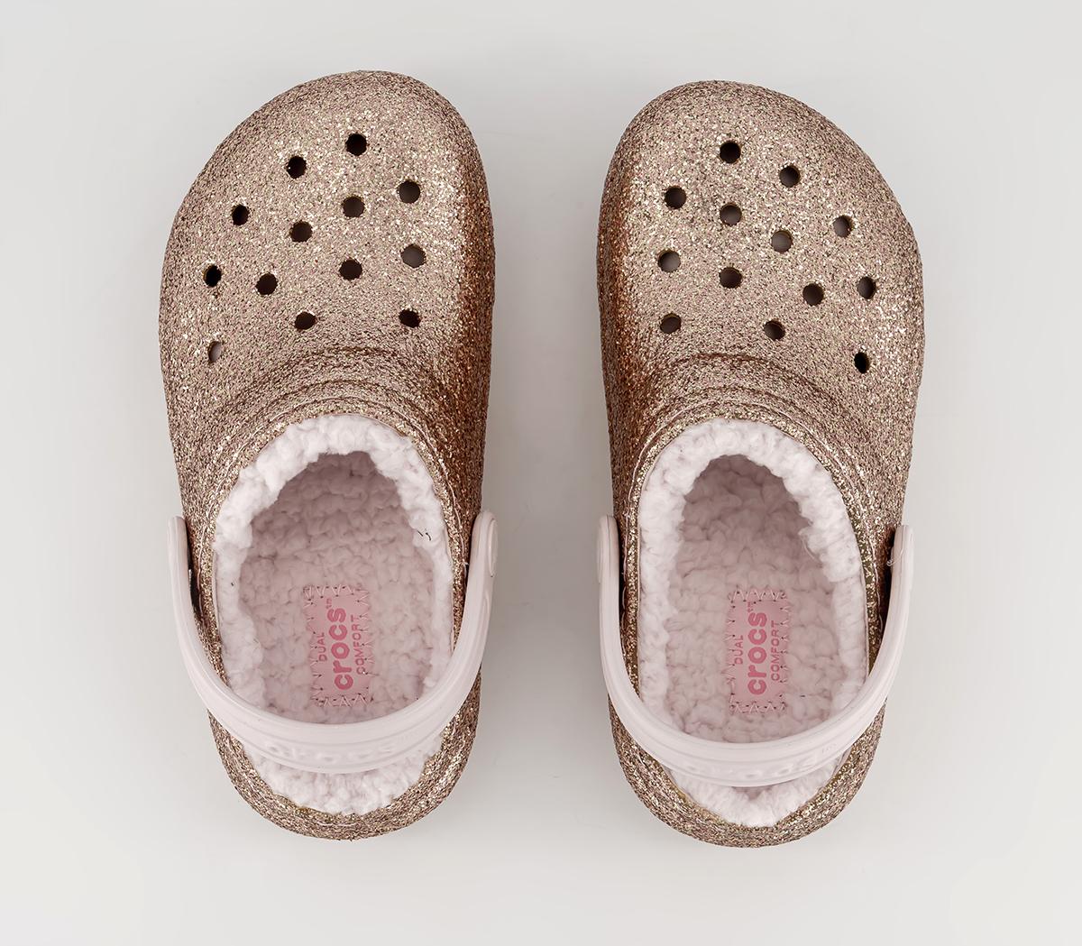 Crocs Classic Lined Kids Clogs Gold Barely Pink Glitter - Unisex