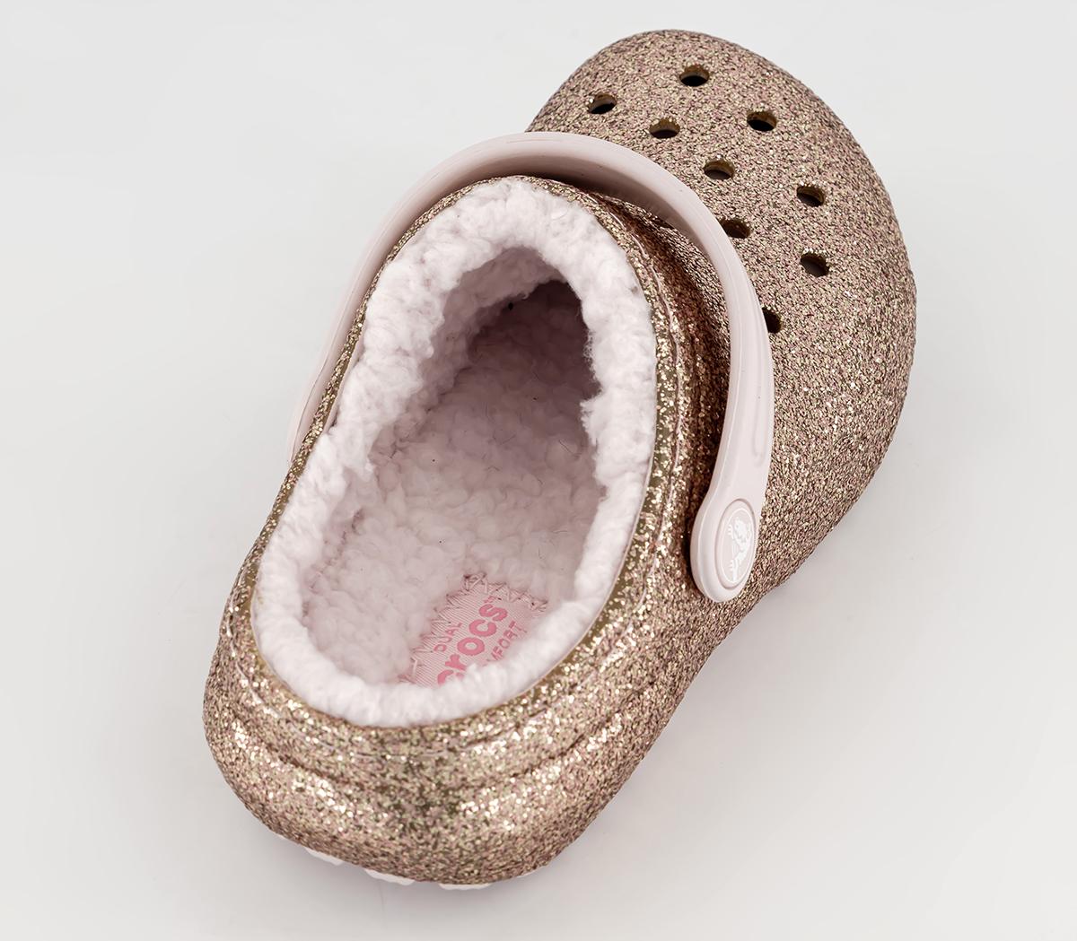 Crocs Classic Lined Kids Clogs Gold Barely Pink Glitter - Unisex