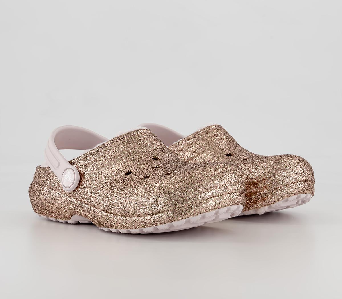 Crocs Classic Lined Kids Clogs Gold Barely Pink Glitter - Unisex