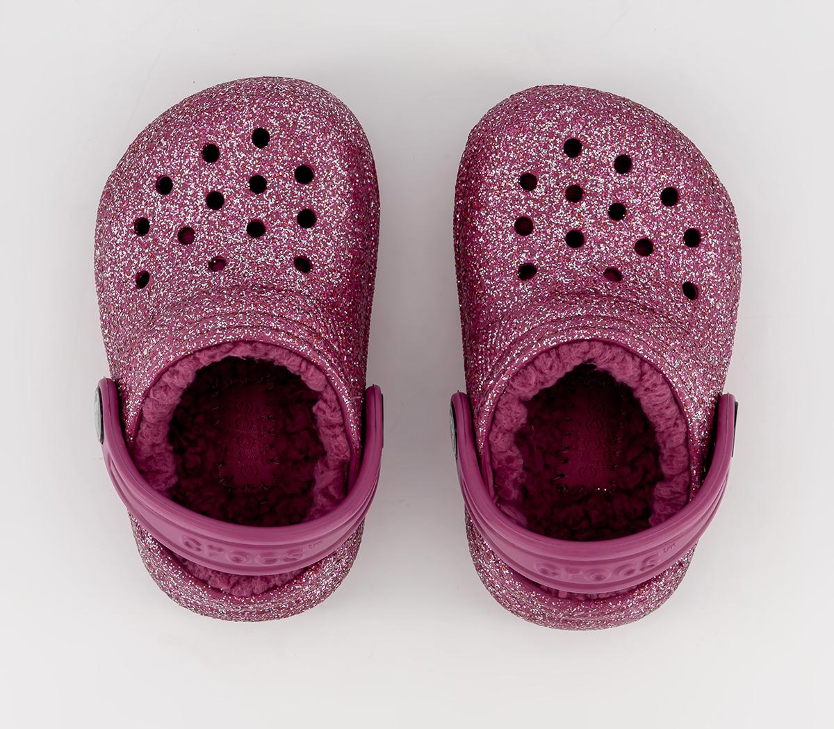 Crocs Classic Lined Toddler Clogs Fuchsia Fun Glitter - Unisex