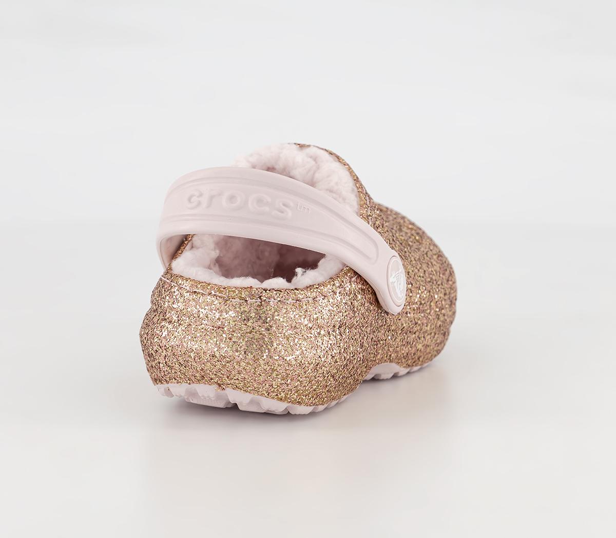 Crocs Classic Lined Toddler Clogs Gold Barely Pink Glitter - Kids