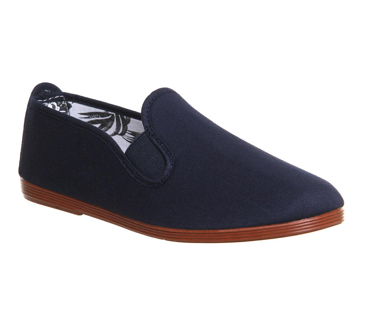 Flossy Flossy Elastic Pumps Navy Canvas - Flat Shoes for Women