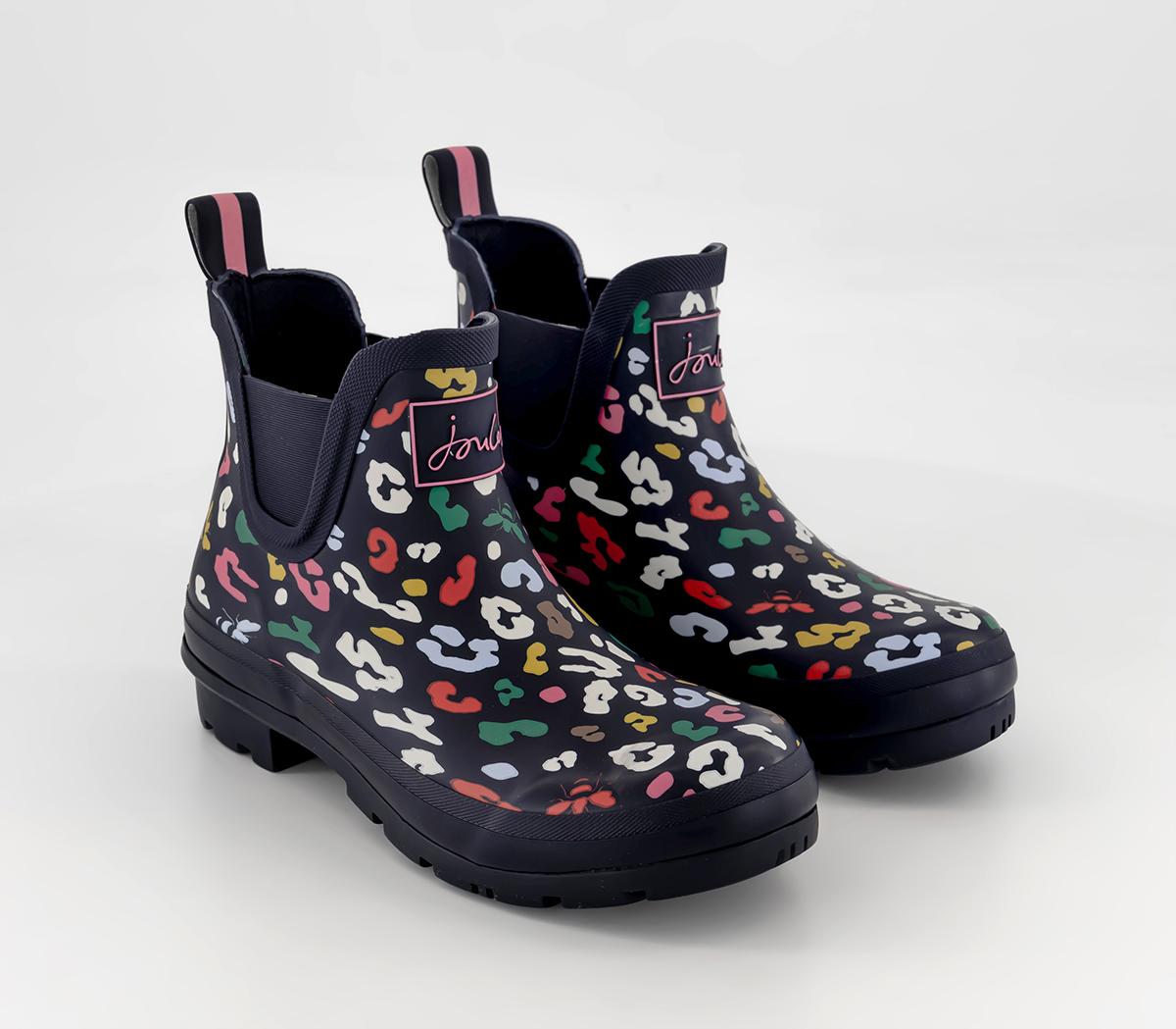 Joules Wellibob Boots Navy Bee Leopard - Women's Ankle Boots