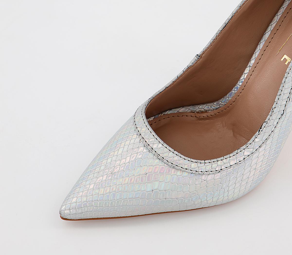 OFFICE Hoola Cut Our Stiletto Court Heels Silver Snake - Heels