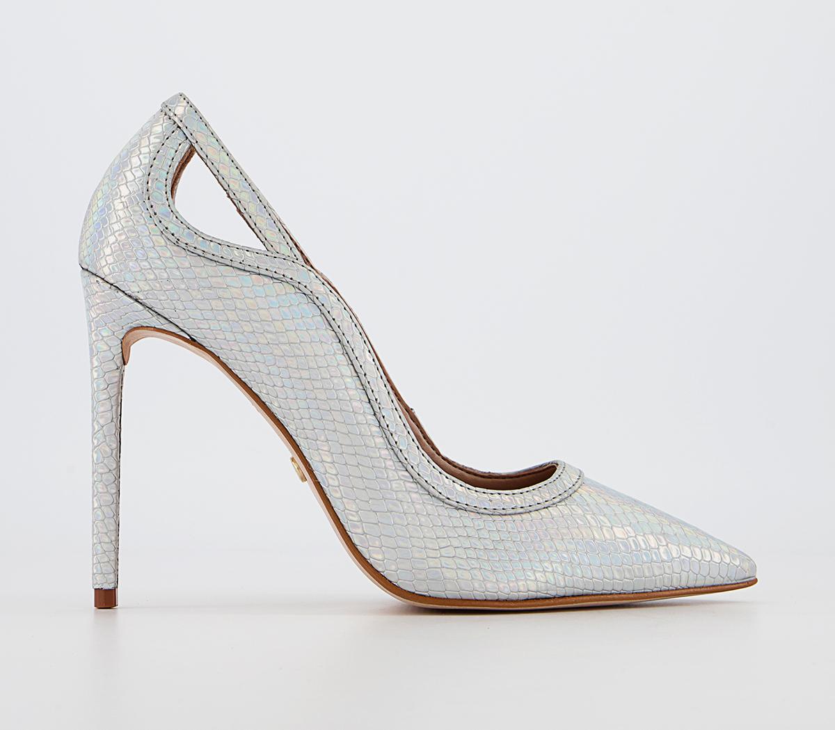 OFFICE Hoola Cut Our Stiletto Court Heels Silver Snake - Heels