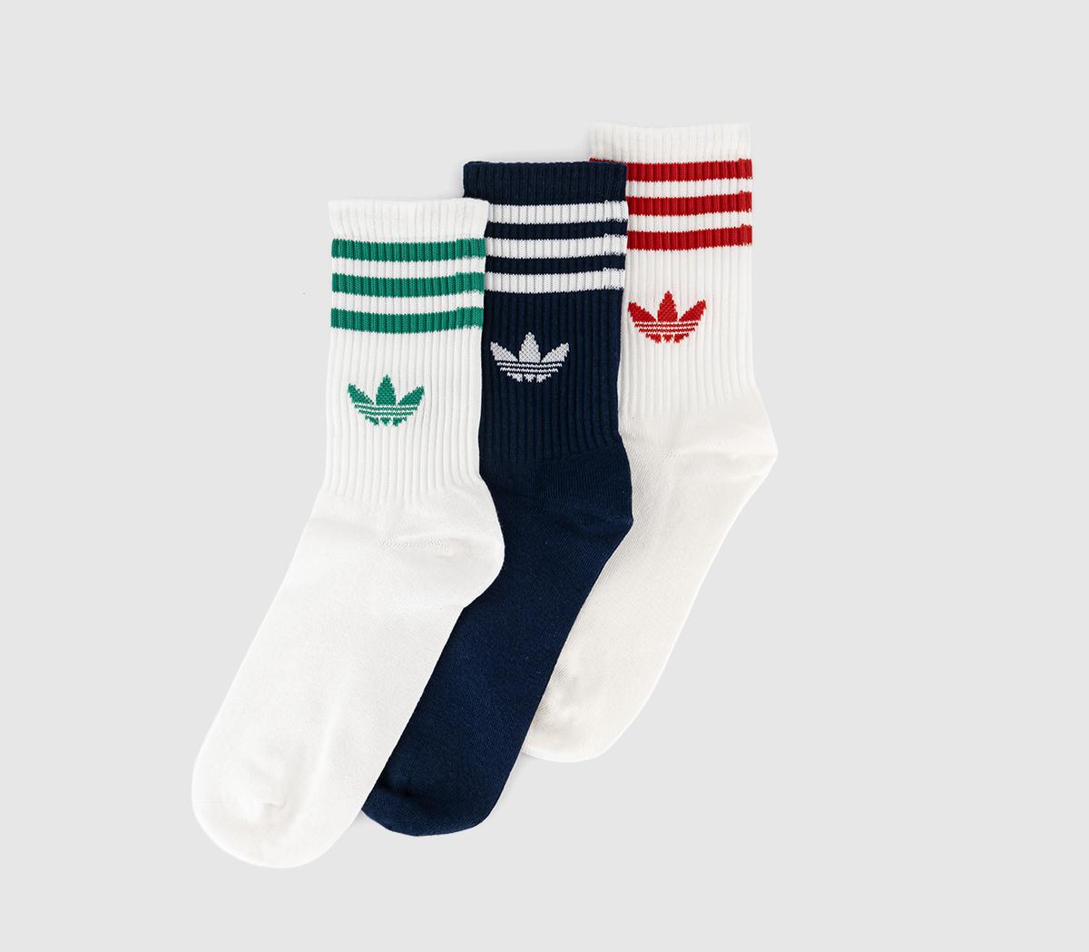 adidas Crew Socks 3 Pairs White Night Indigo Stripe - Socks