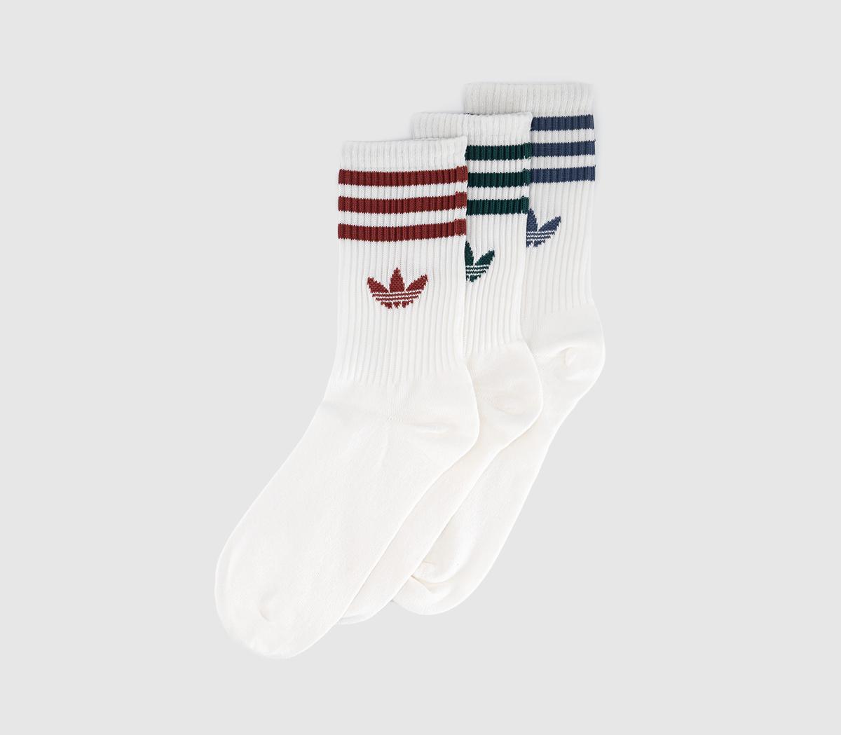 Click here for Adidas Crew Socks 3 Pair White Ruby Ink Green Stri... prices