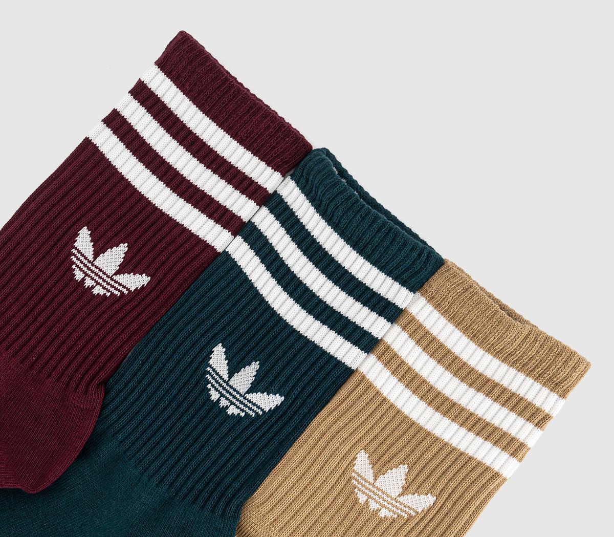 adidas Crew Sock 3 Pairs Maroon Ivy Brown - Socks