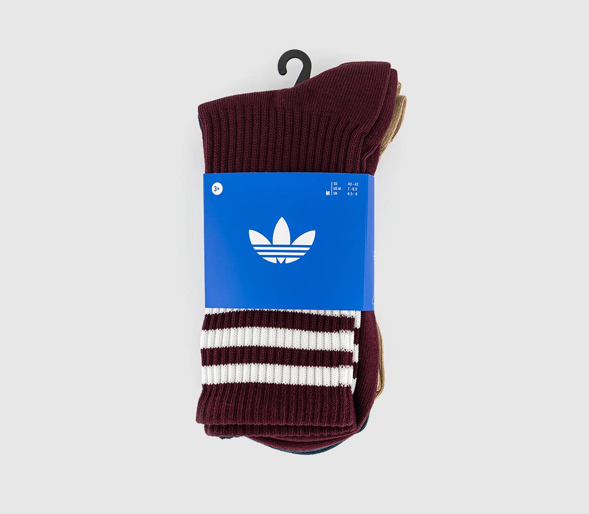 adidas Crew Sock 3 Pairs Maroon Ivy Brown - Socks