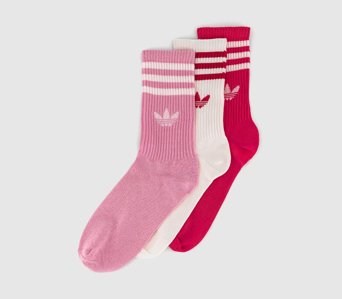 Click here for Adidas Crew Socks 3 Pairs Pink Red White Stripe  L prices