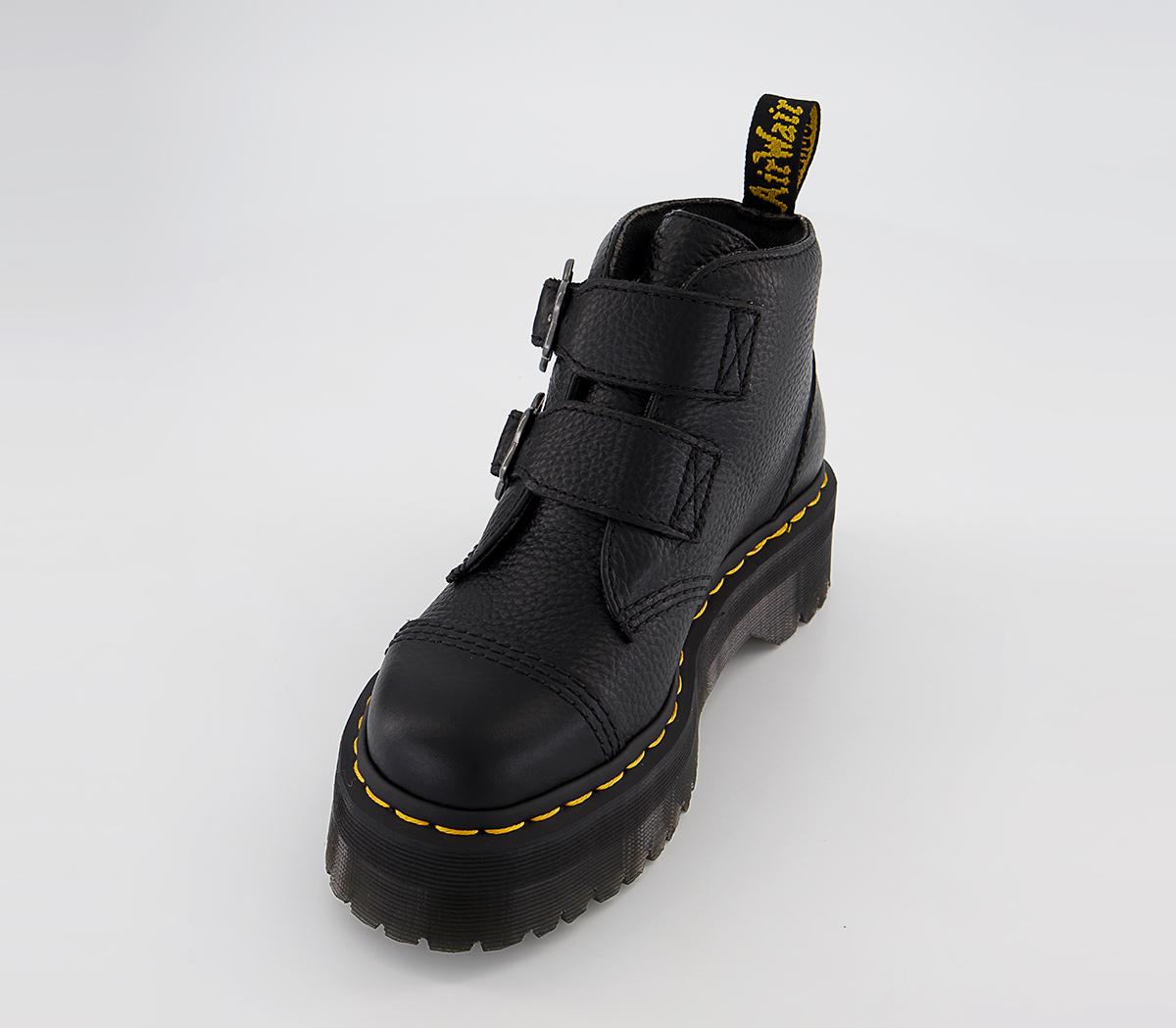 Dr. Martens Devon Flower Boots Black Milled Nappa - Women's Boots