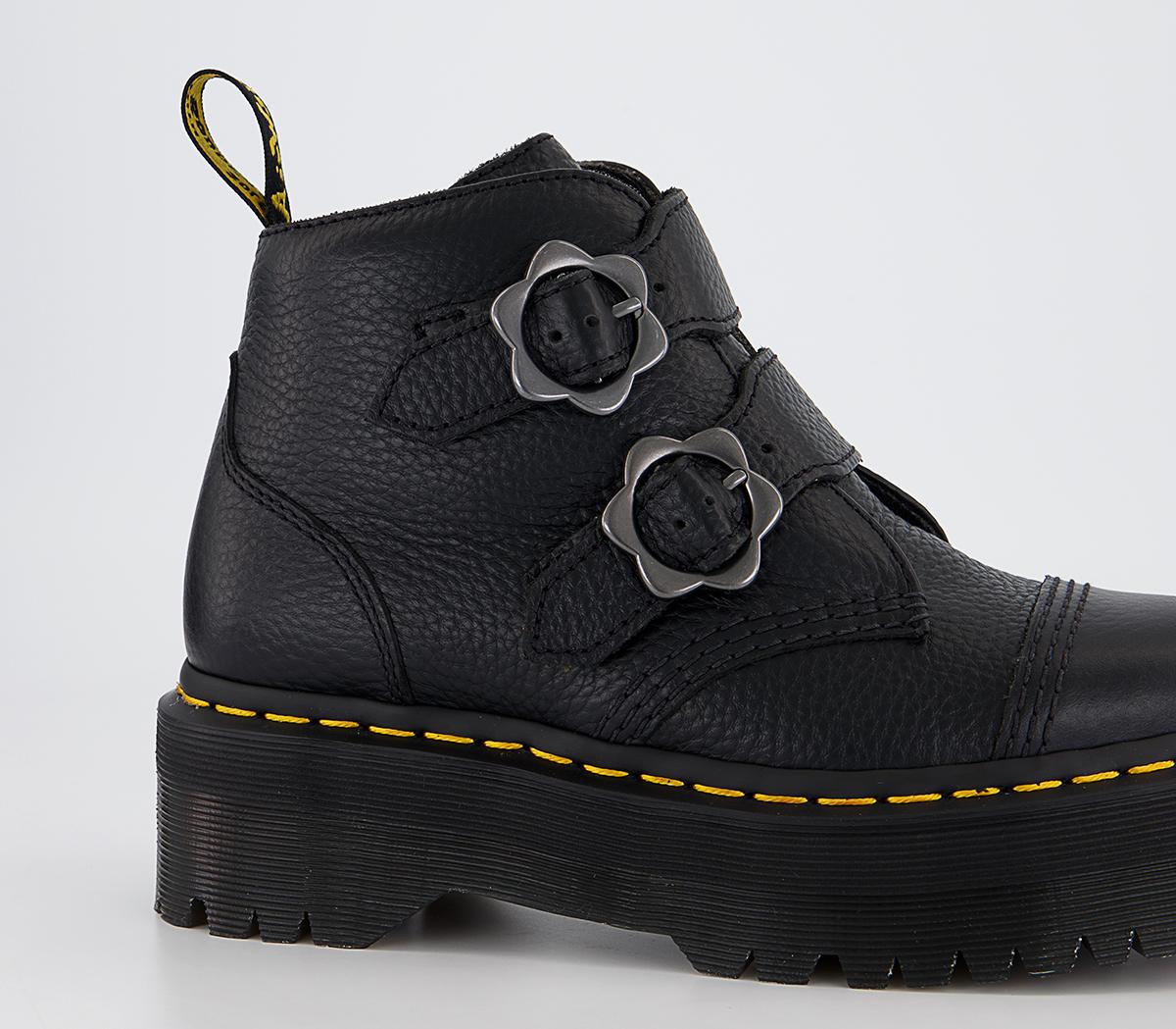 Dr. Martens Devon Flower Boots Black Milled Nappa - Women's Boots
