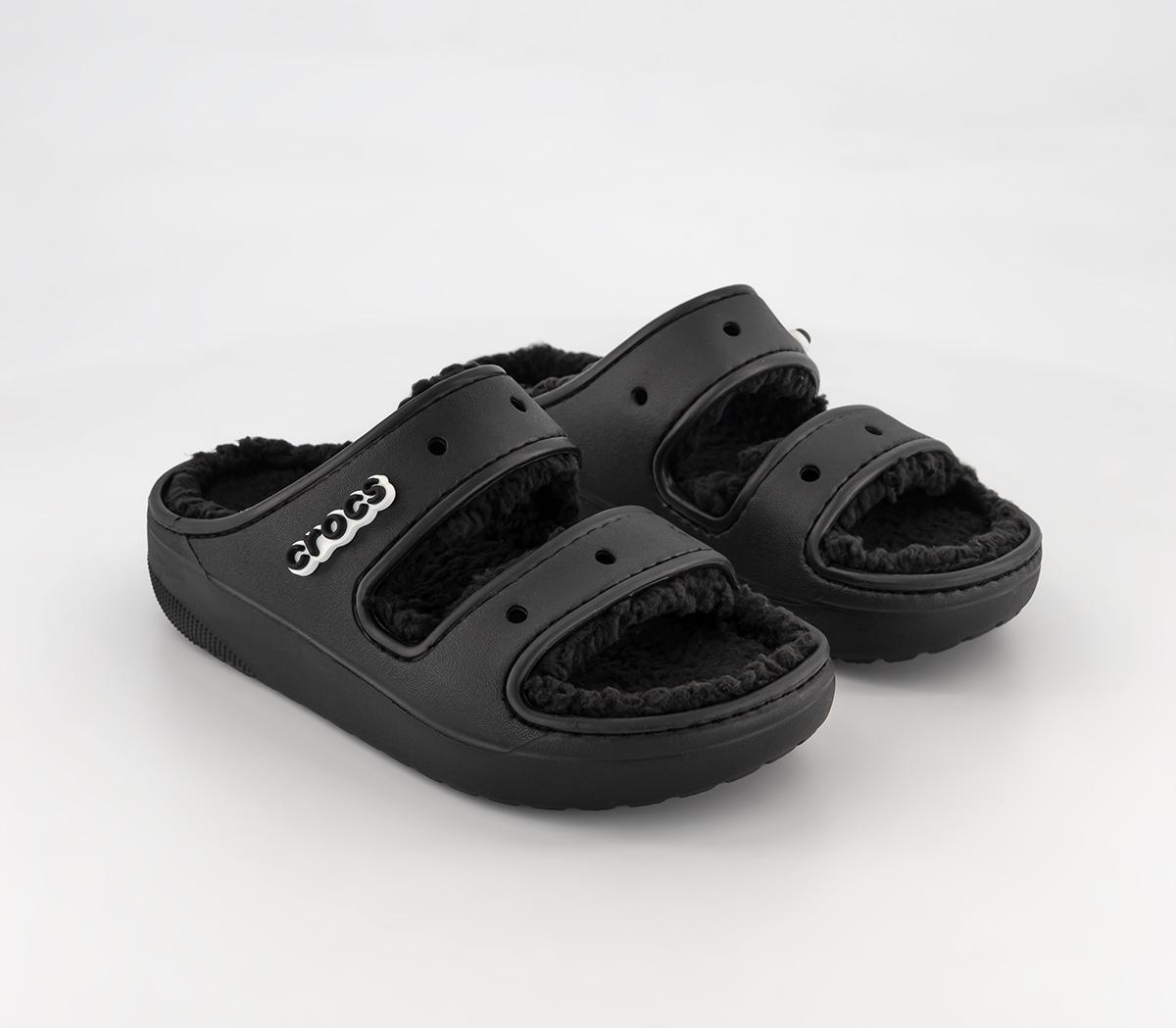 Crocs Classic Cozzzy Sandals Black - Flat Shoes for Women