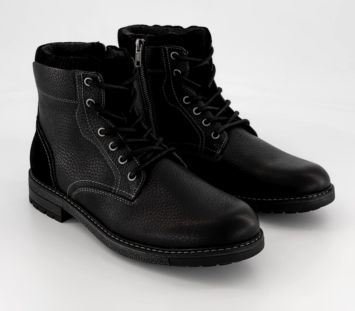 OFFICE Burley Pebble Grain Plain Toe Boots Black Leather - Men’s Boots