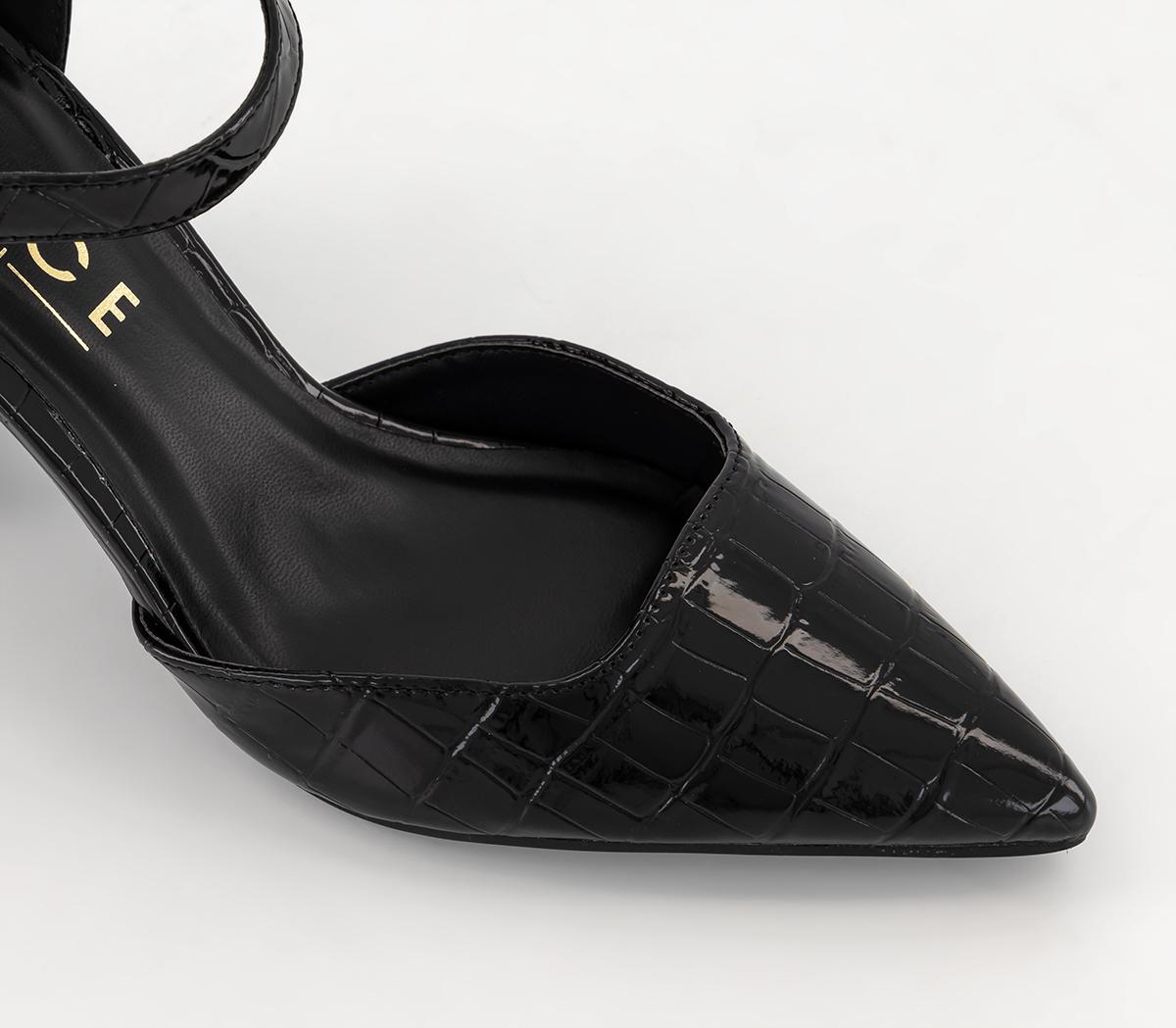 OFFICE Mika Ankle Strap Point Heels Black Croc - Heels