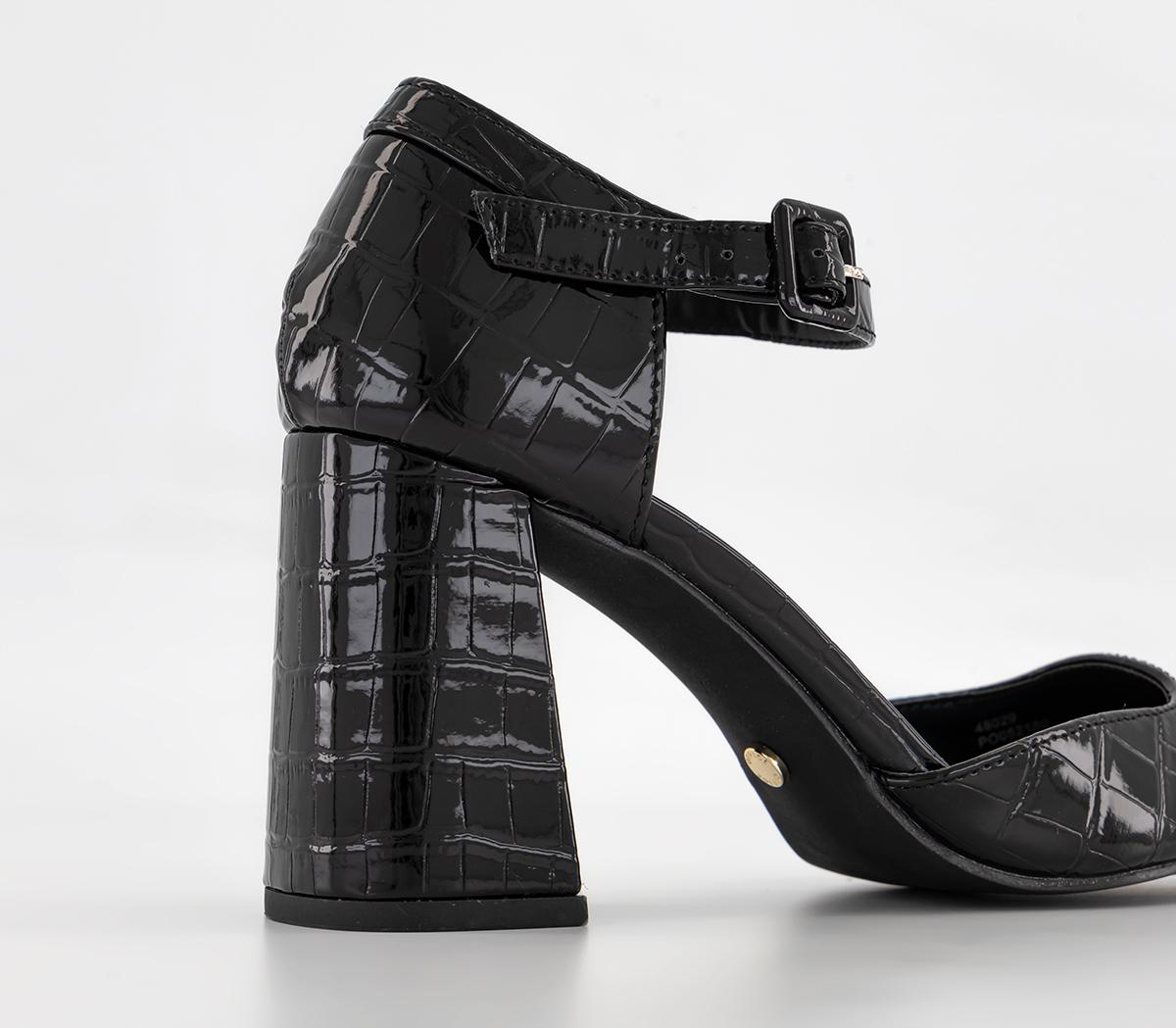 OFFICE Mika Ankle Strap Point Heels Black Croc - Heels