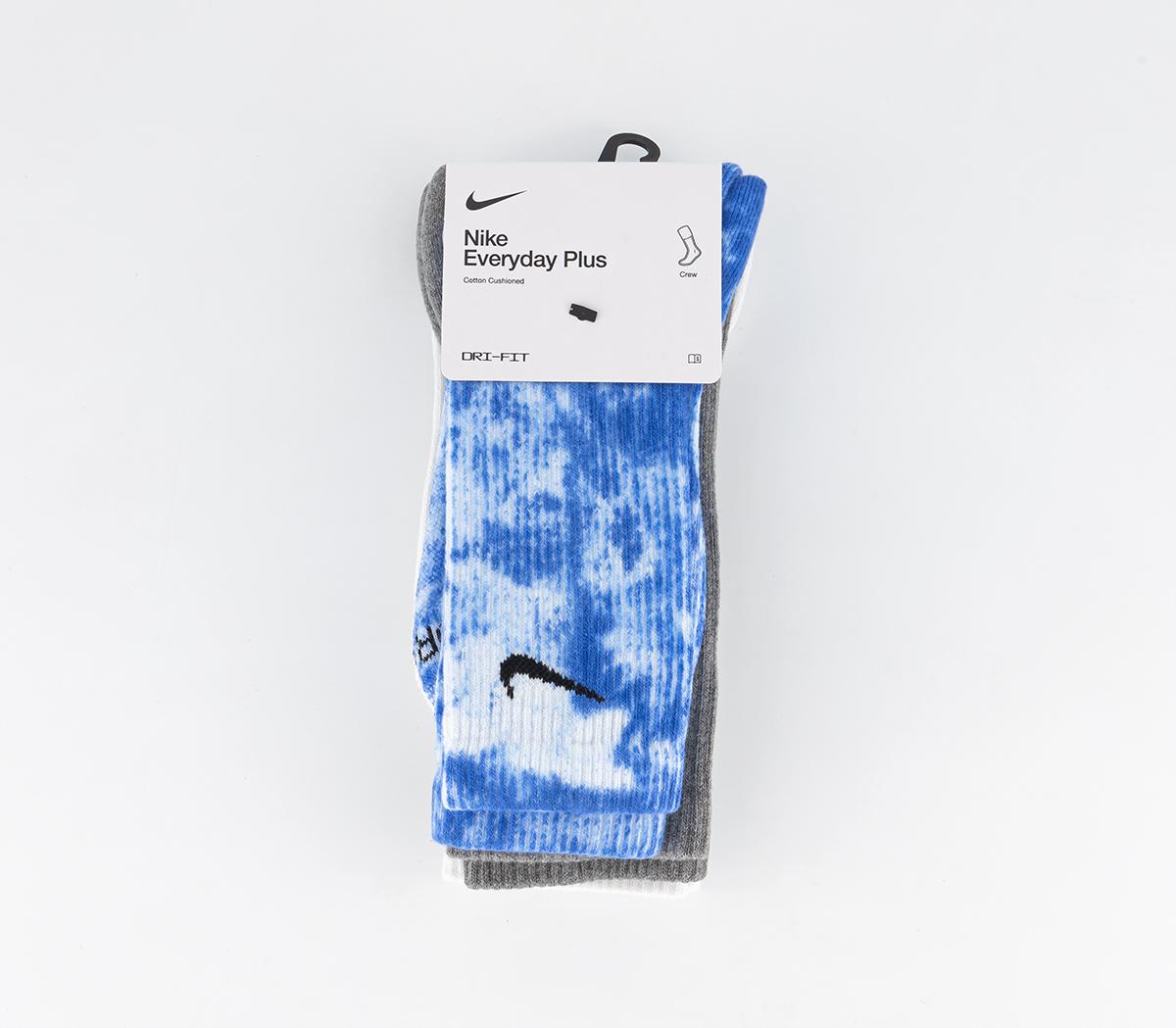 Nike Everyday Plus Socks 3 Pairs Blue Tie Dye Grey White - Socks