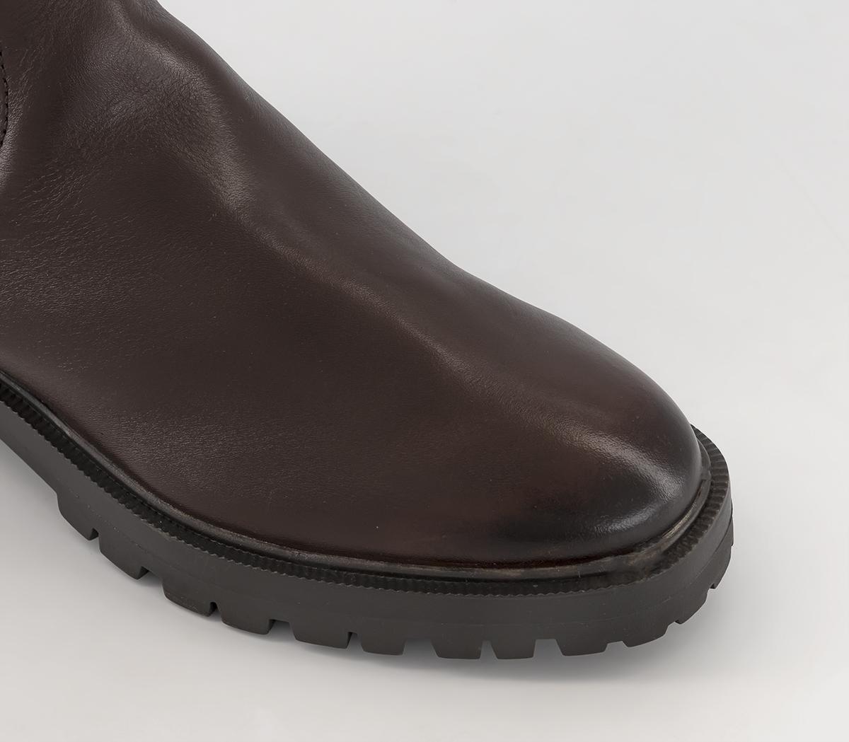 OFFICE Kelly Elastic Back High Leg Boots Choc Leather - Women's Knee ...