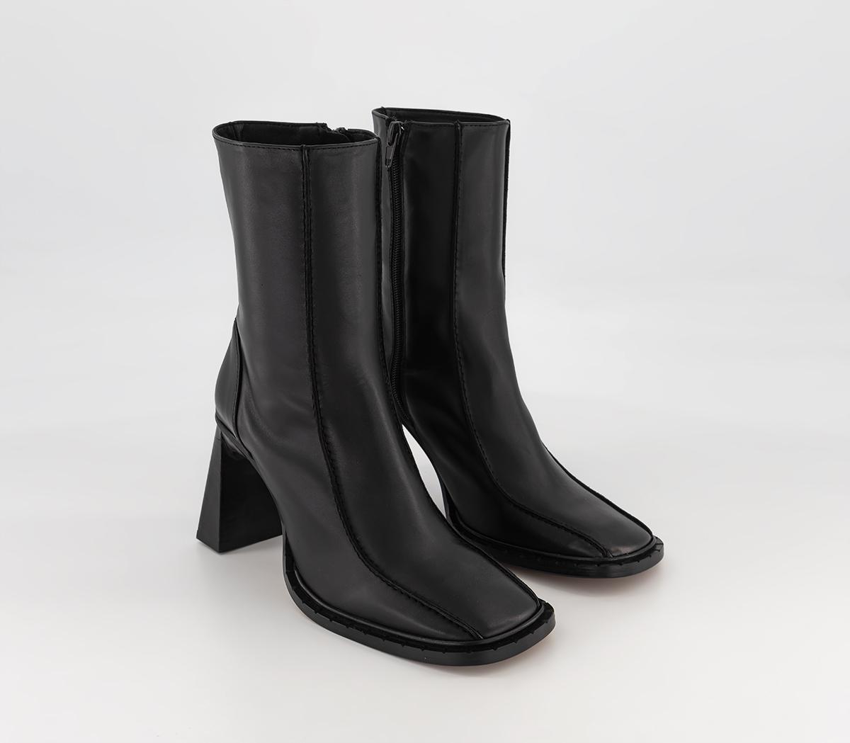 OFFICE Apex Apron Seam Slim Heel Boots Black Leather - Women's Ankle Boots
