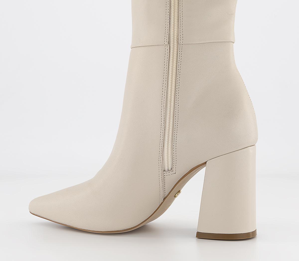 OFFICE Kash Point Toe Block Boots Cream Leather - Women's Knee High Boots