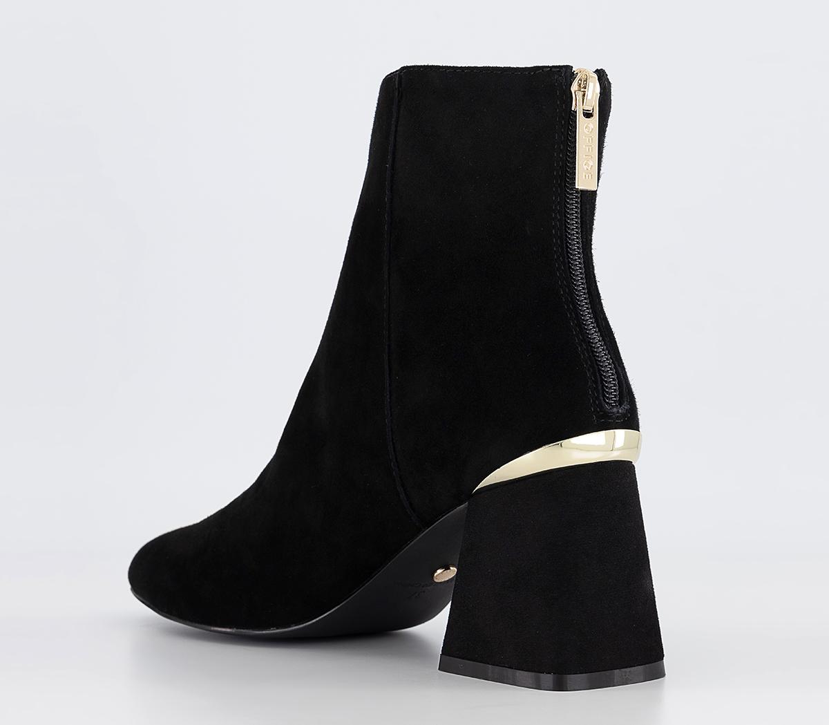 OFFICE Atiana Gold Detail Black Heel Ankle Boots Black Suede - Women's ...