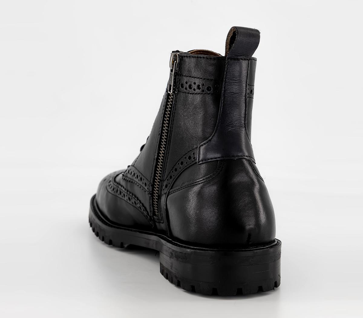 OFFICE Benson Brogue Wedge Lace Boots Black Leather - Men’s Boots