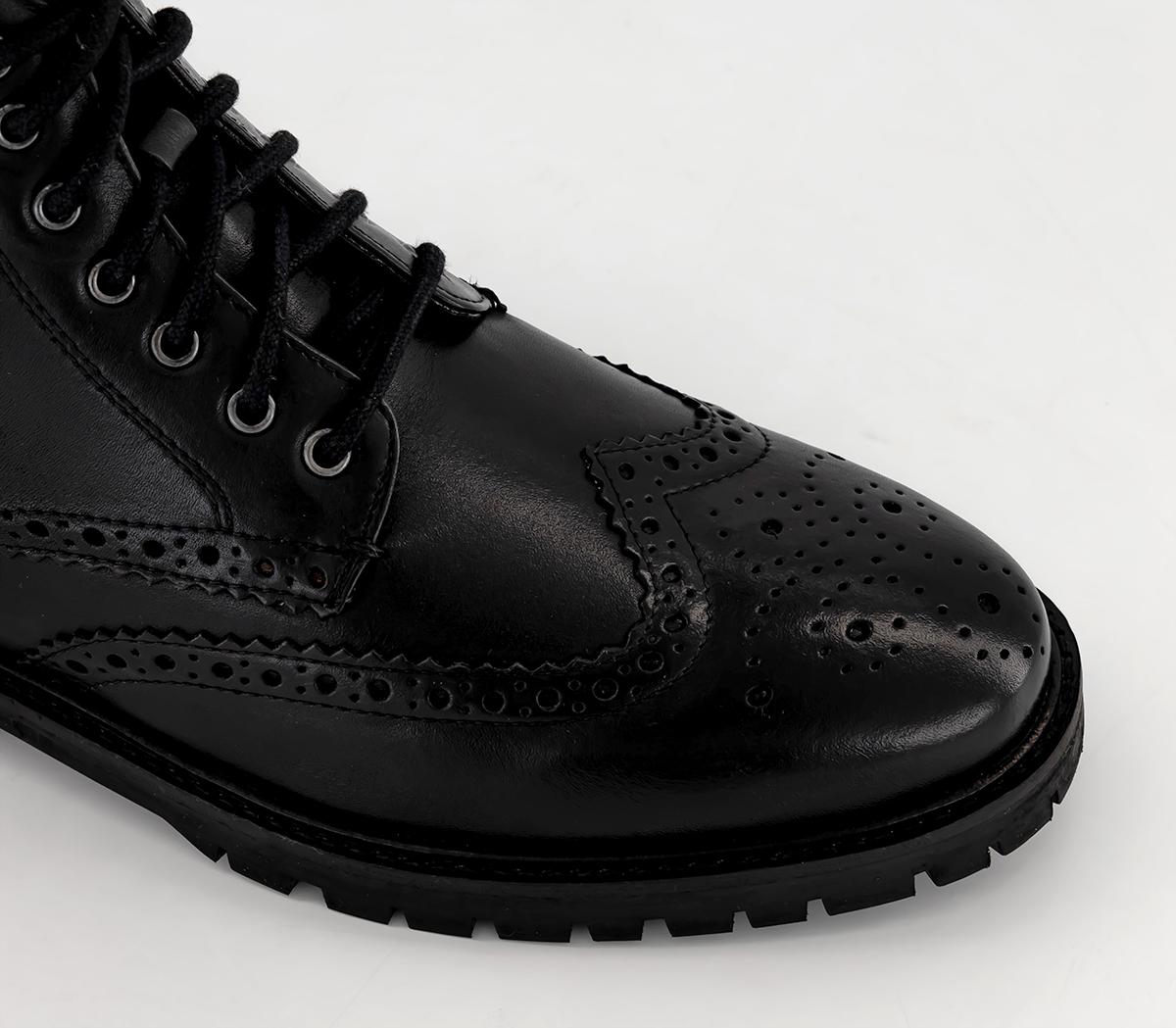 OFFICE Benson Brogue Wedge Lace Boots Black Leather - Men’s Boots