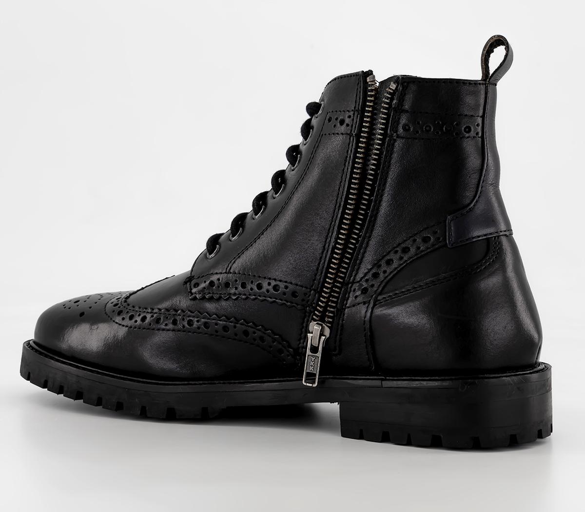 OFFICE Benson Brogue Wedge Lace Boots Black Leather - Men’s Boots