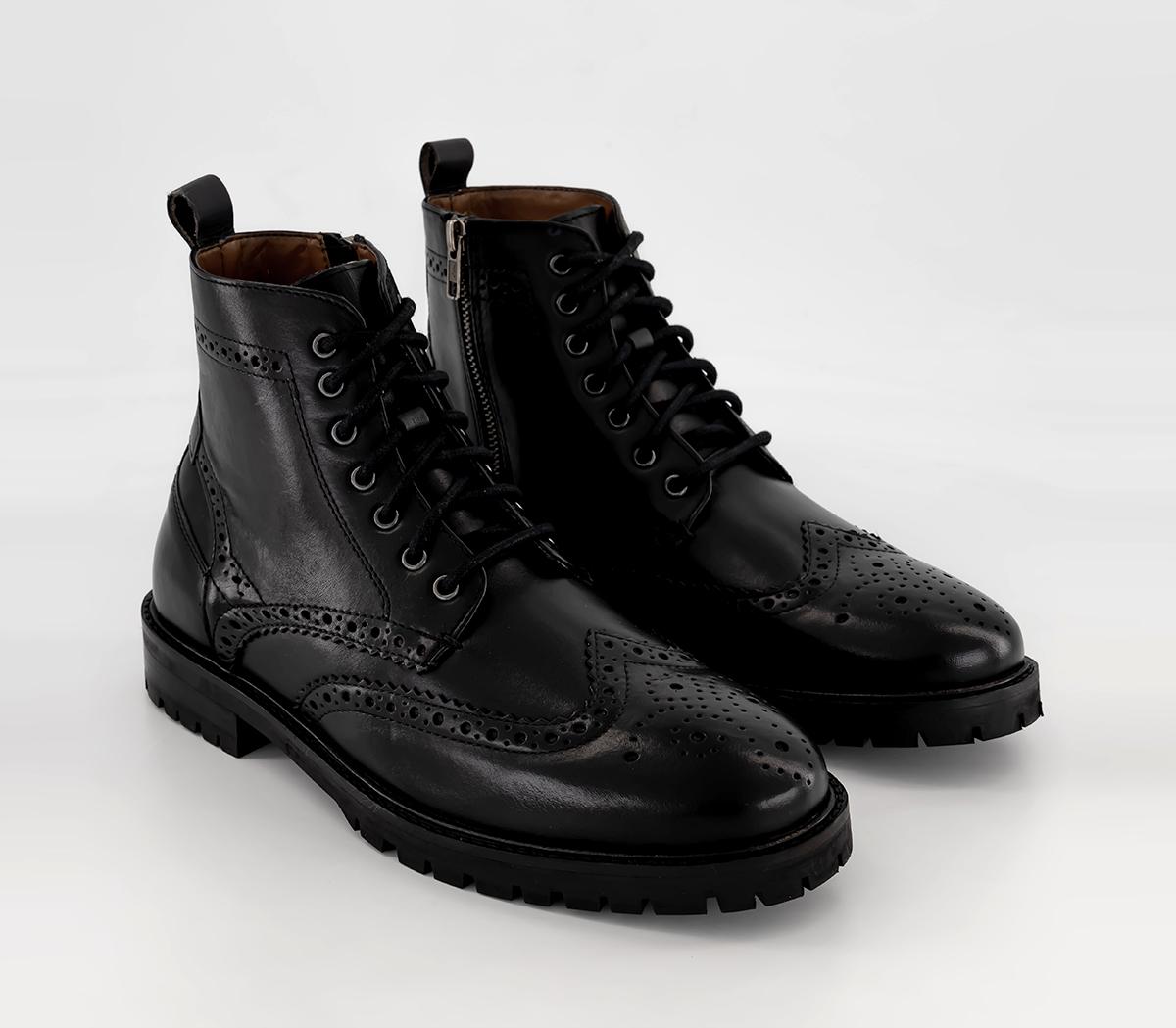 OFFICE Benson Brogue Wedge Lace Boots Black Leather - Men’s Boots