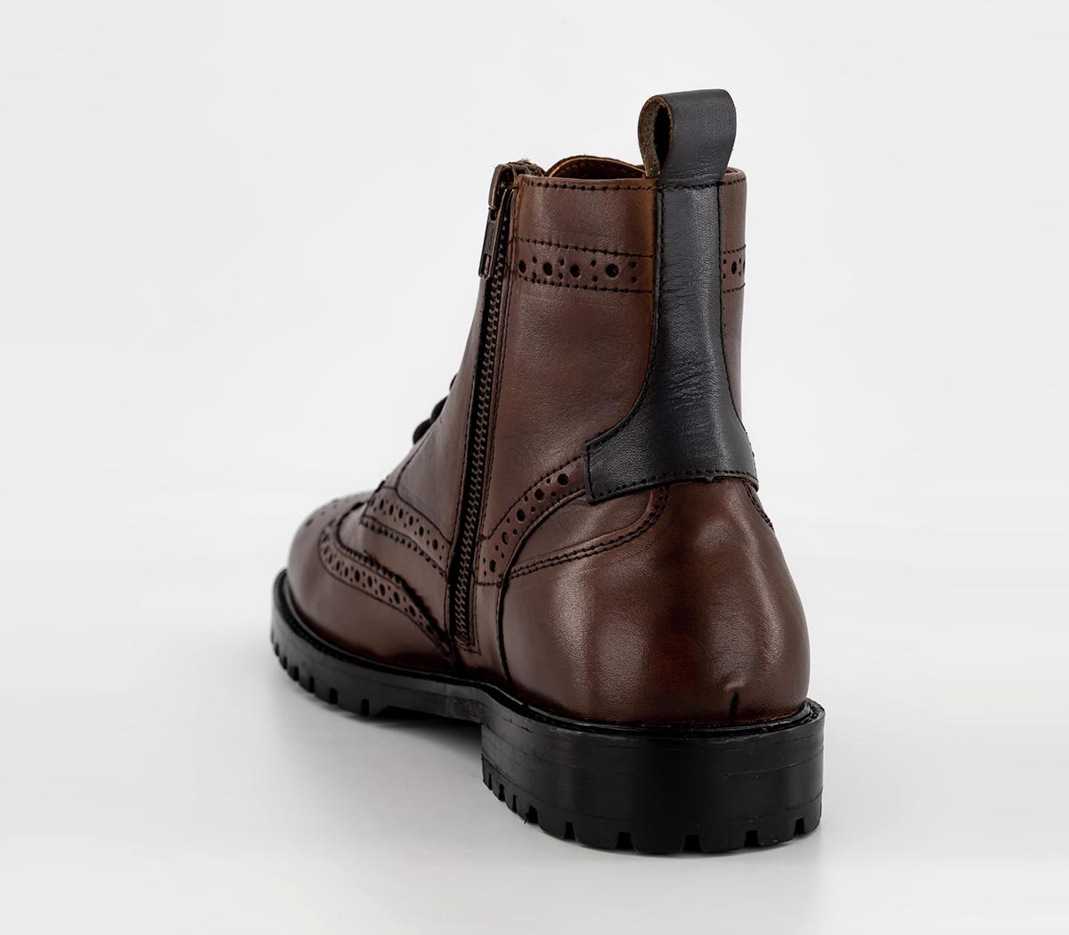 OFFICE Benson Brogue Wedge Lace Boots Brown Leather - Men’s Boots