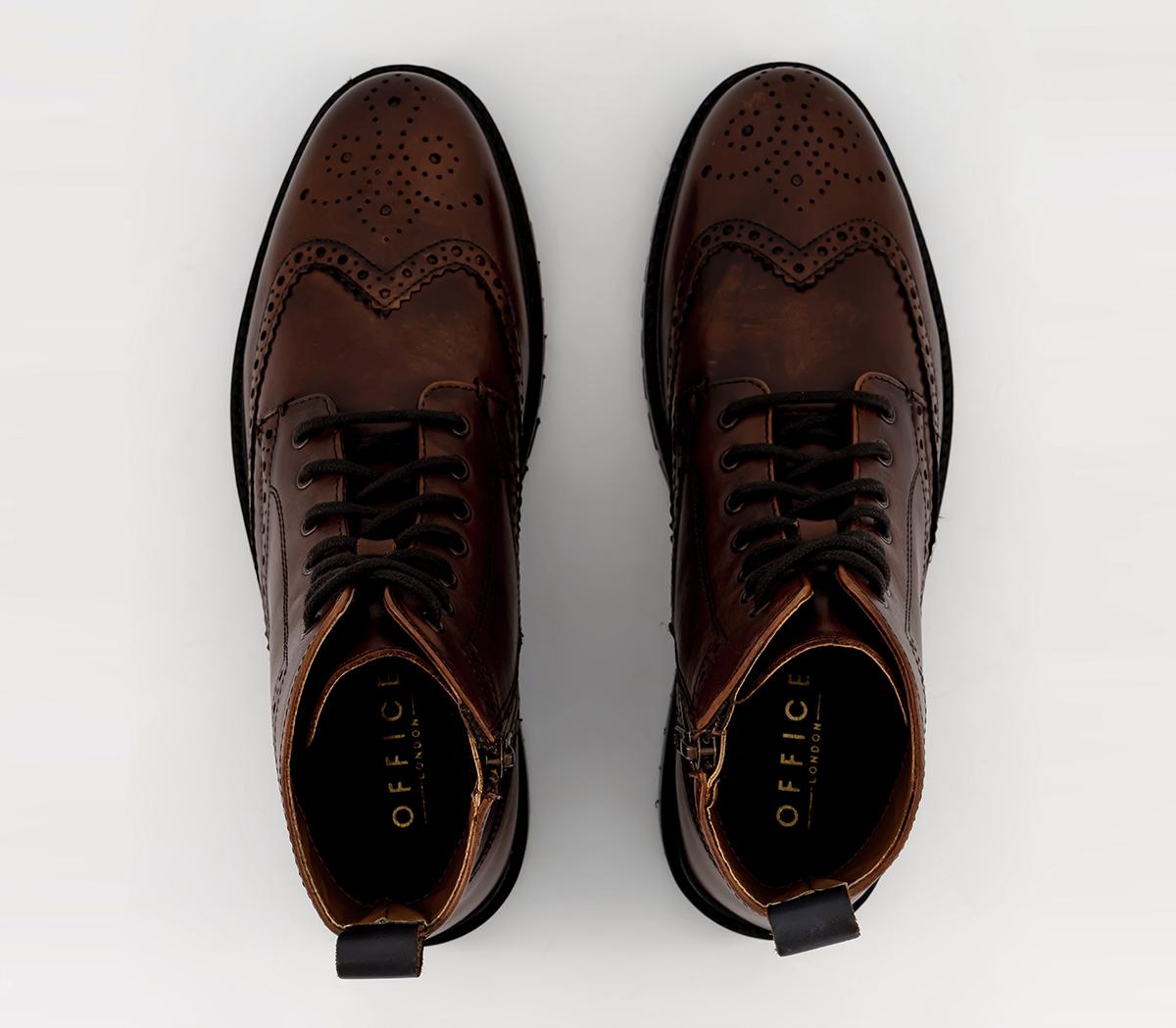 OFFICE Benson Brogue Wedge Lace Boots Brown Leather - Men’s Boots