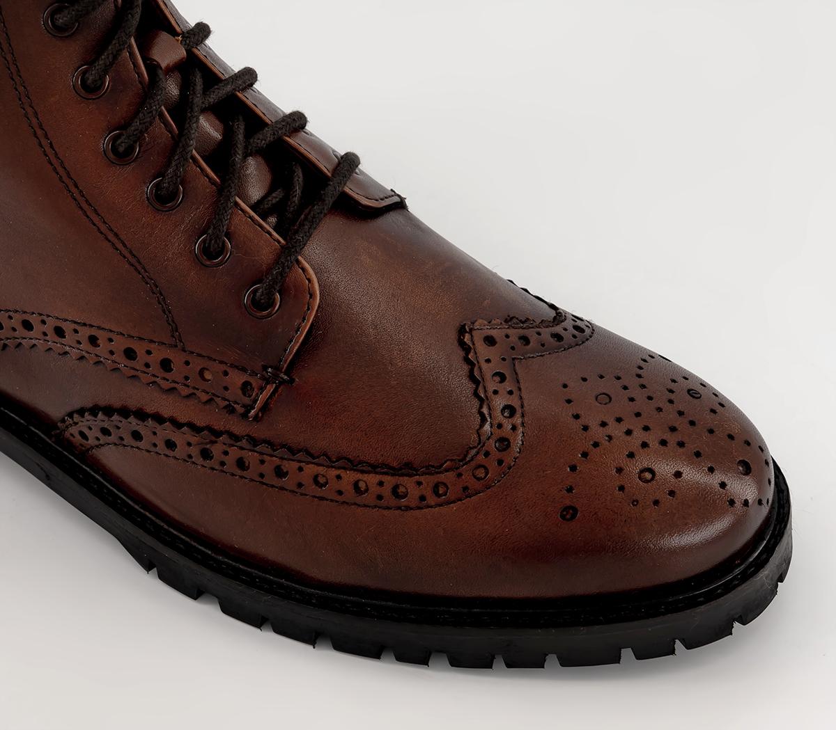OFFICE Benson Brogue Wedge Lace Boots Brown Leather - Men’s Boots
