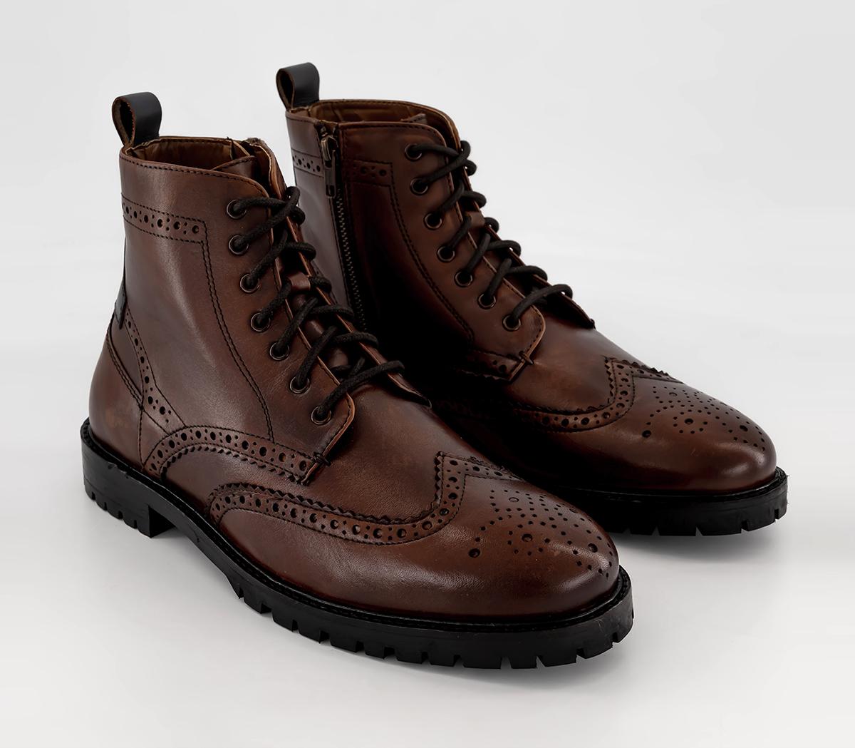OFFICE Benson Brogue Wedge Lace Boots Brown Leather - Men’s Boots
