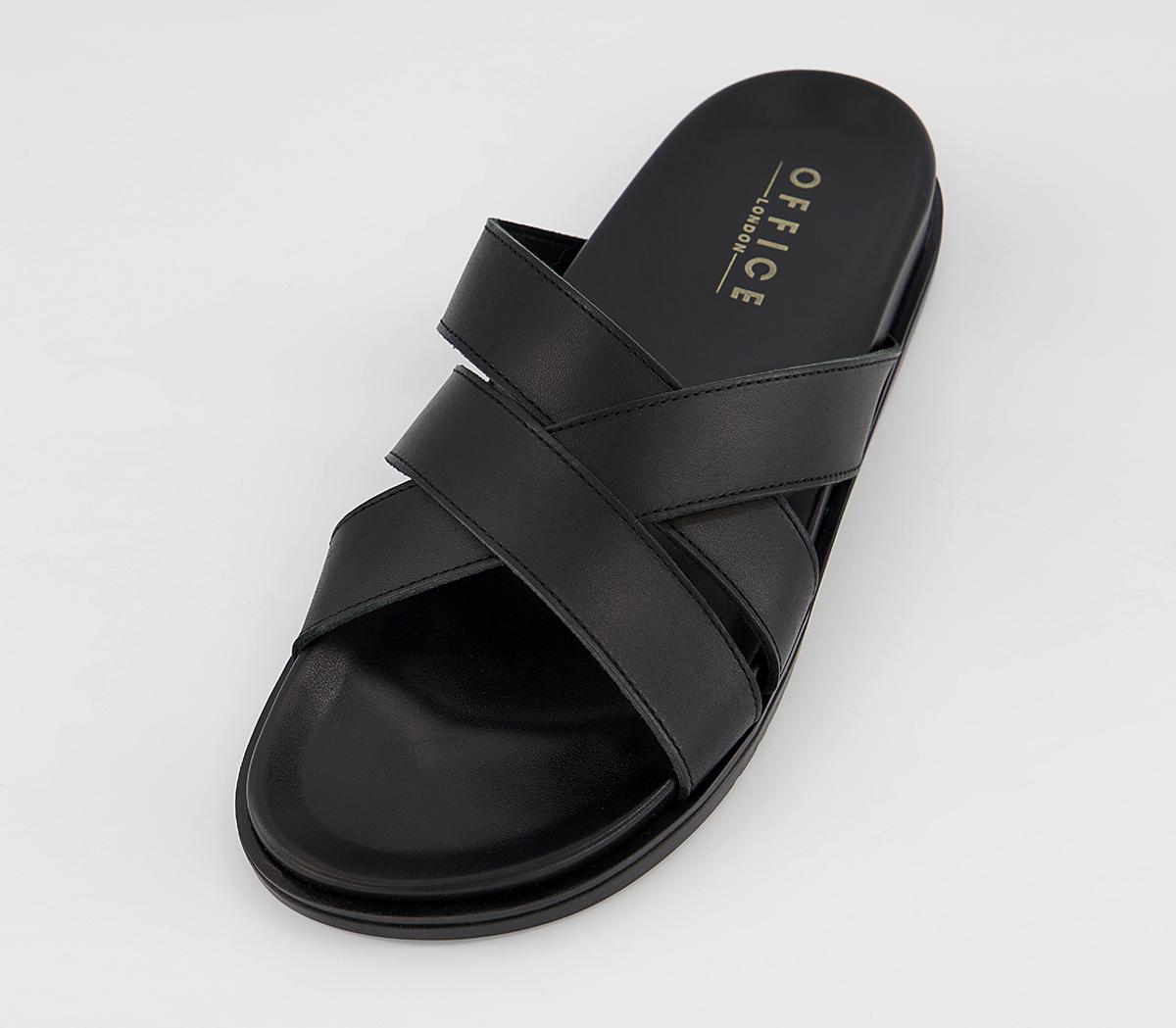 OFFICE Stockport 3 Strap Crossover Sandals Black Leather - Men’s Sandals