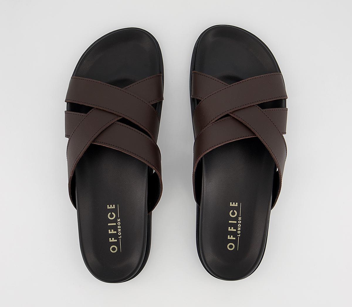 OFFICE Stockport 3 Strap Crossover Sandals Brown Leather - Men’s Sandals