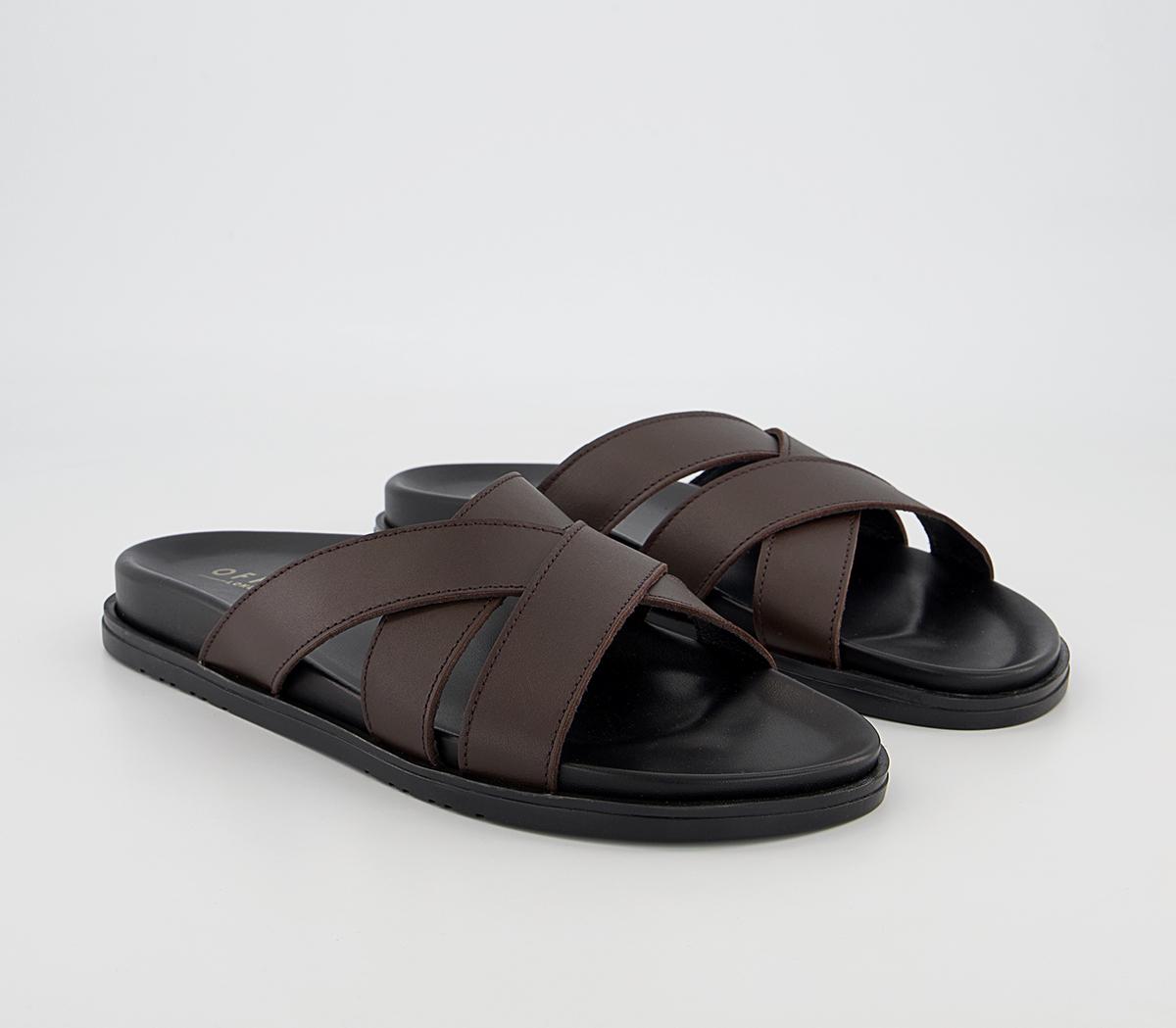 OFFICE Stockport 3 Strap Crossover Sandals Brown Leather - Men’s Sandals