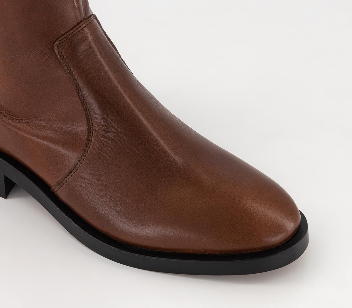 OFFICE Alessia Unlined Flat Ankle Boots Choc Leather - Women's Ankle Boots