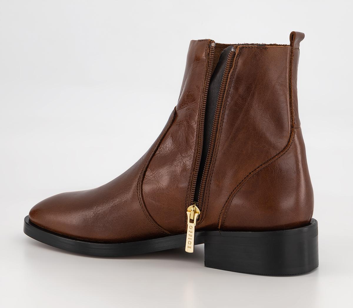 OFFICE Alessia Unlined Flat Ankle Boots Choc Leather - Women's Ankle Boots