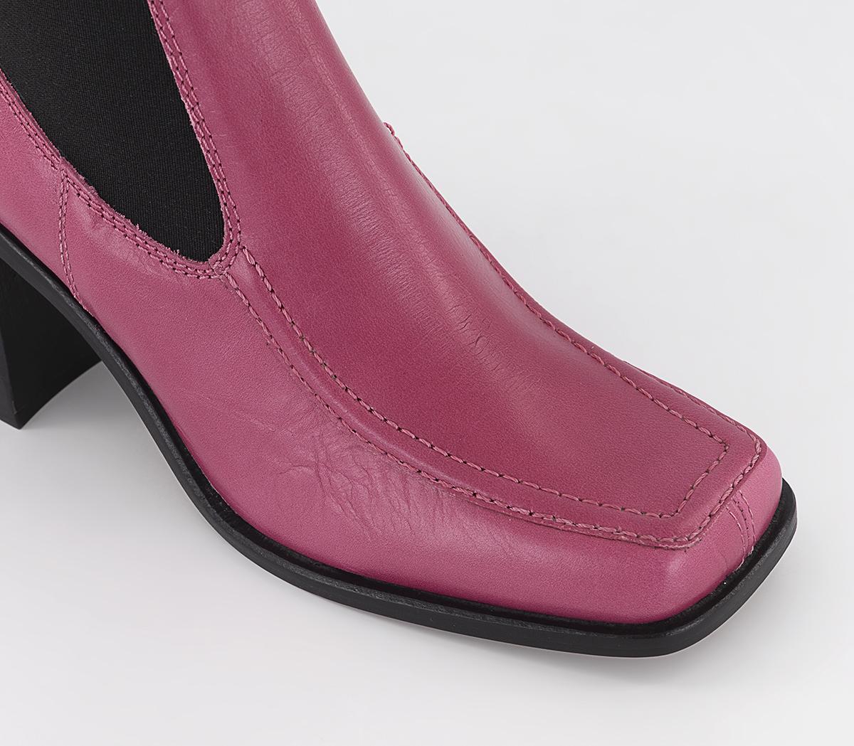 OFFICE Axel Square Toe Apron Block Heel Ankle Boots Pink Leather ...