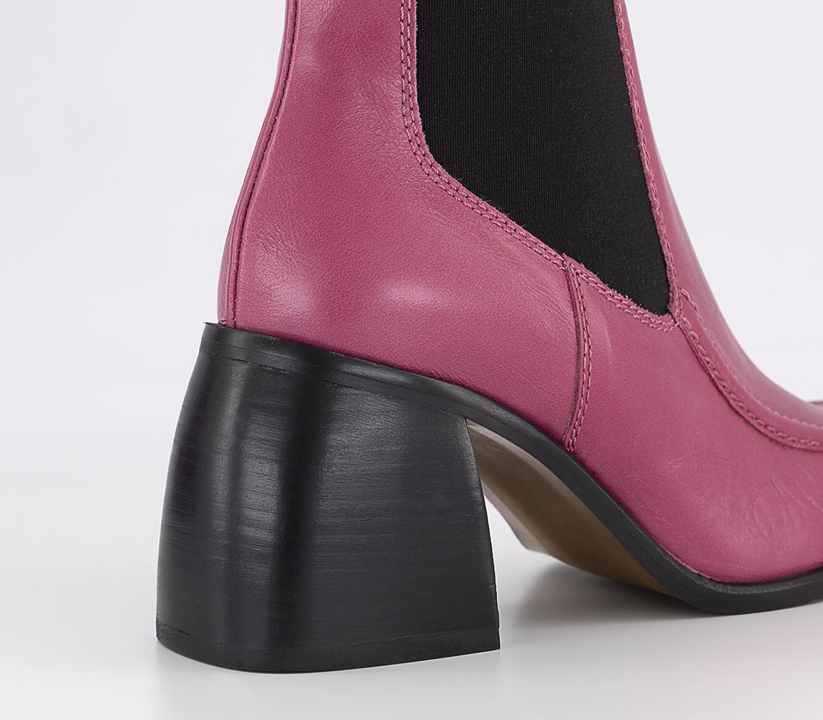 OFFICE Axel Square Toe Apron Block Heel Ankle Boots Pink Leather ...