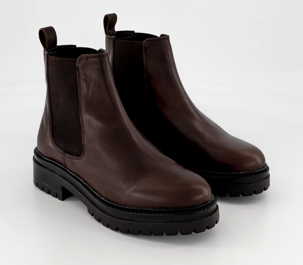 OFFICE Angie Cleat Sole Classic Chelsea Boots Brown Leather - Women's ...