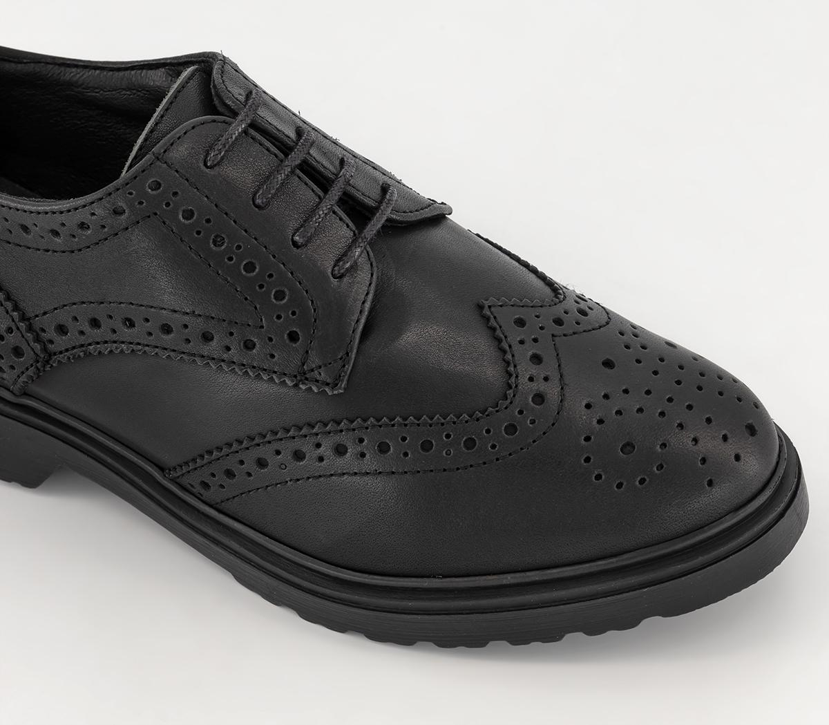 OFFICE Fergie Lace Up Brogues Black Leather - Flat Shoes for Women
