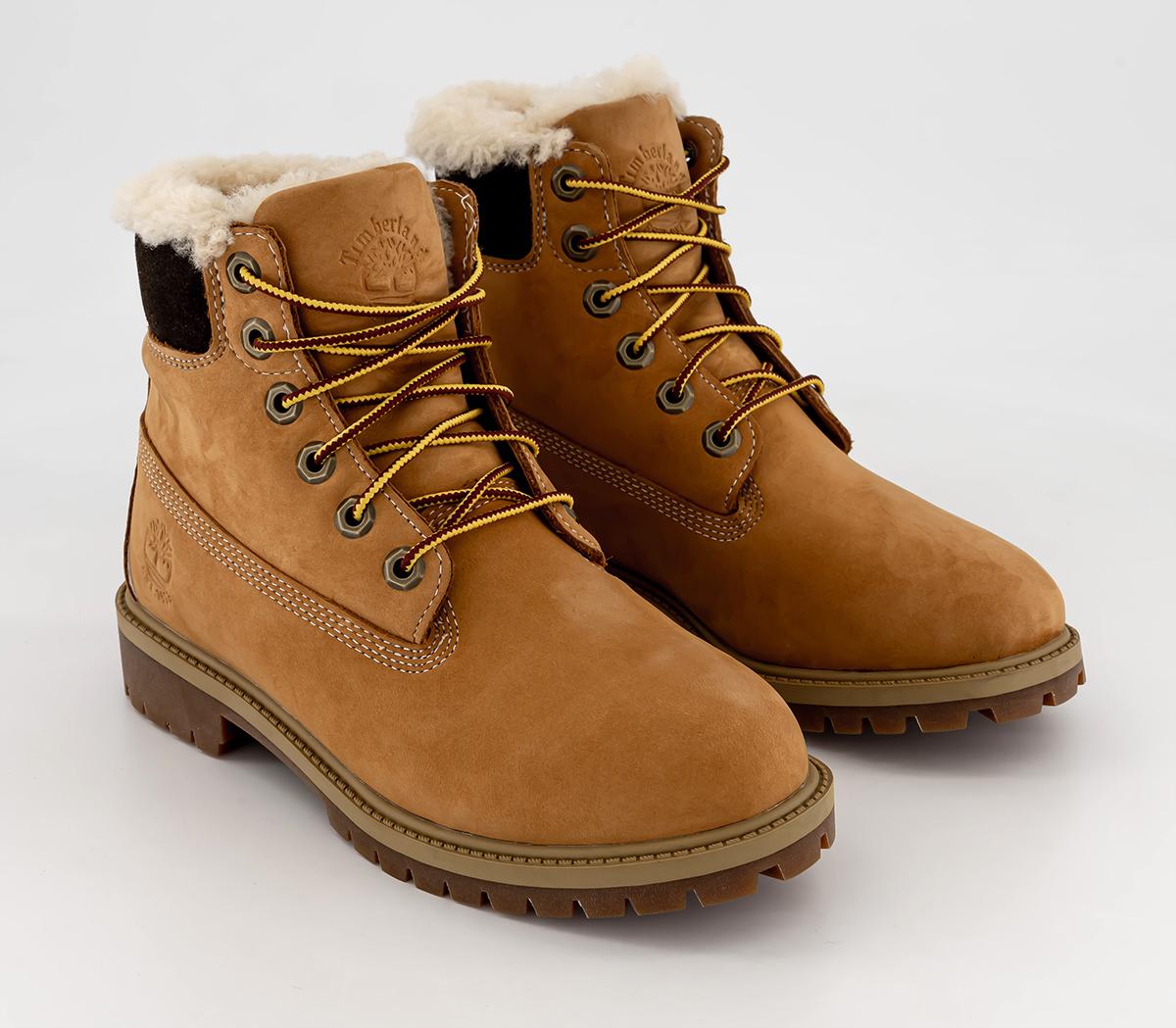 Timberland 6 Inch Fur Lined Junior Boots Wheat - Women's Ankle Boots