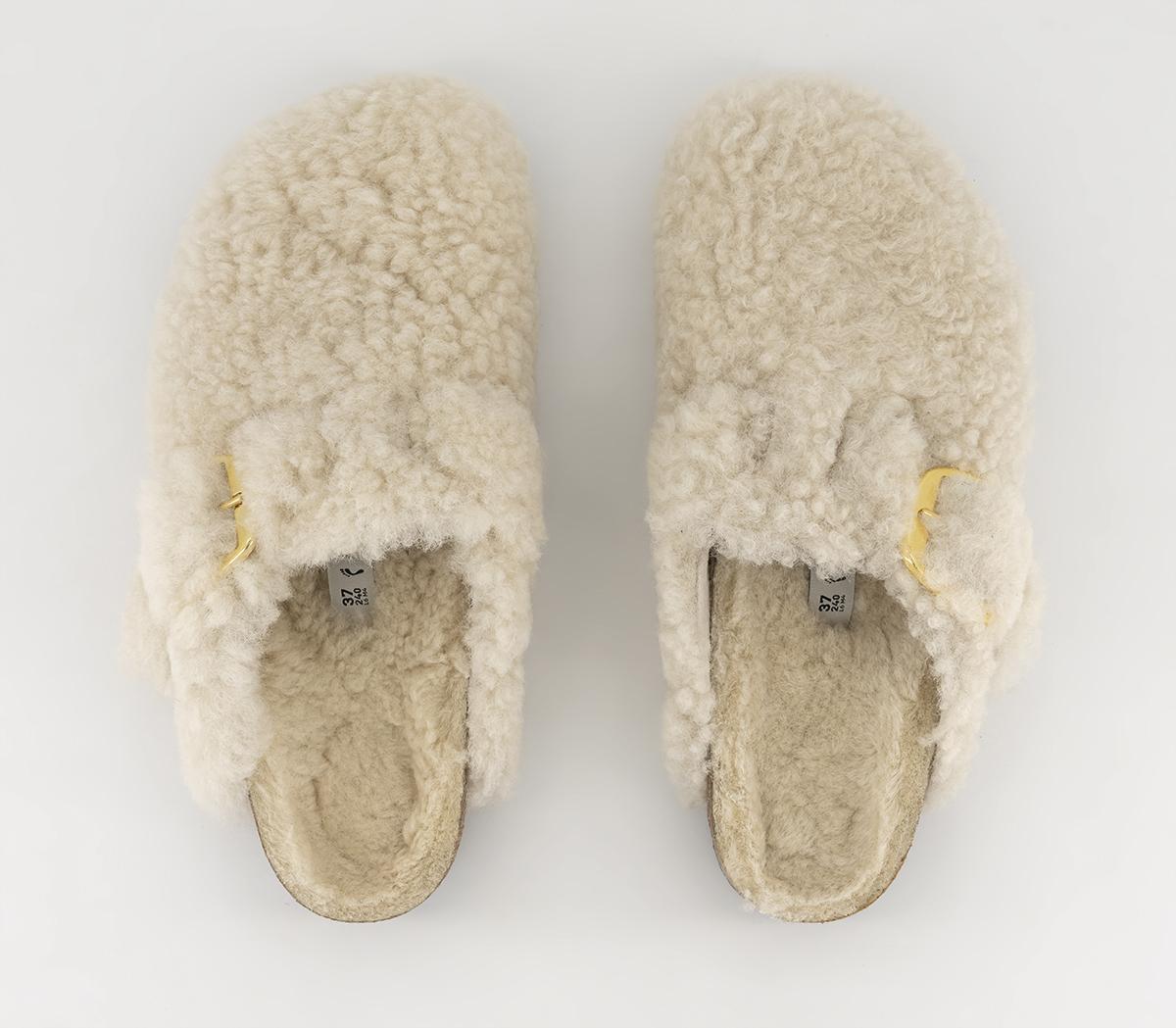 BIRKENSTOCK Boston Big Buckle Teddy Clogs Eggshell - Flat Shoes for Women