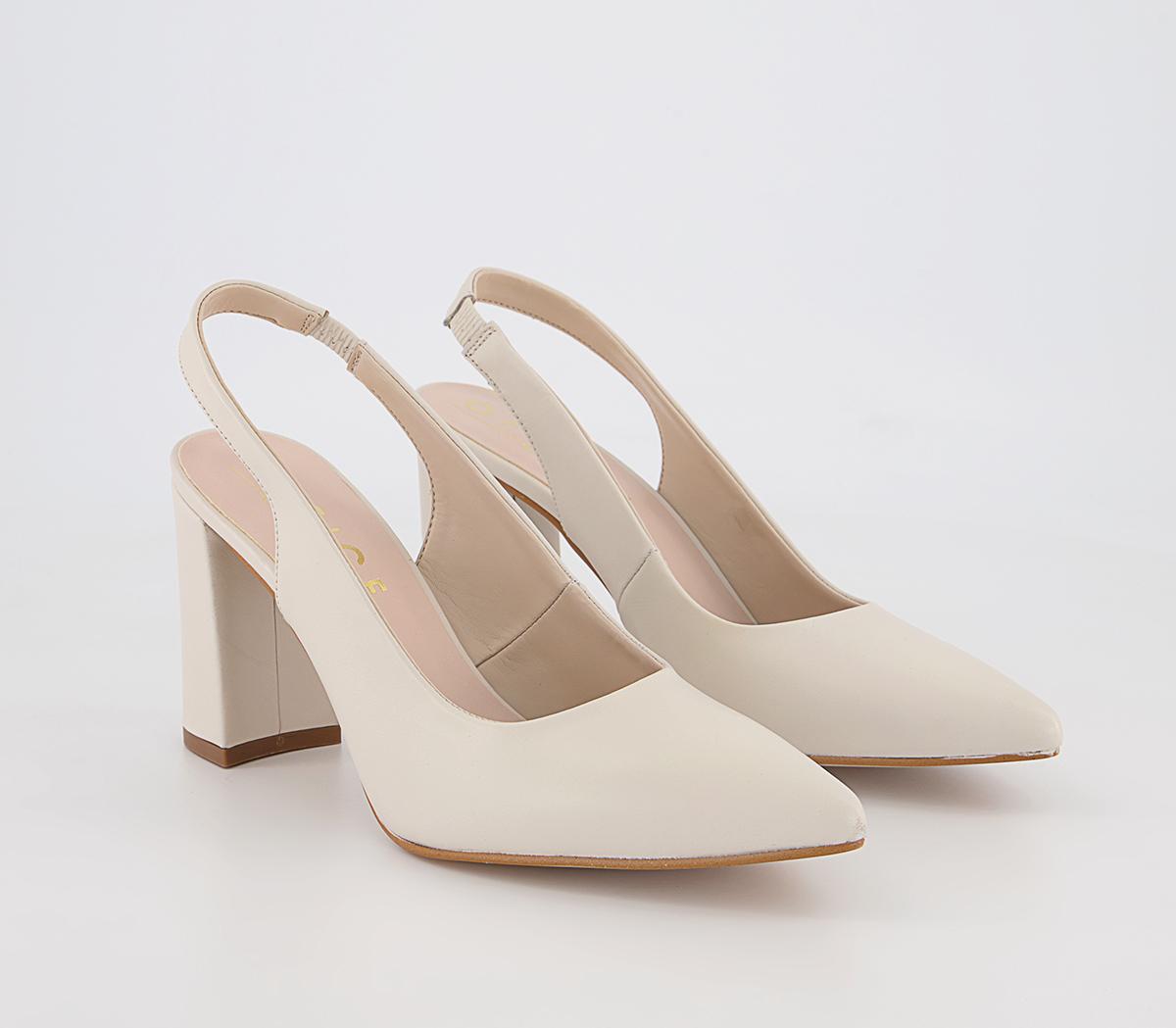 OFFICE Manhattan Slingback Point Court Heels Off White Leather - Mid Heels