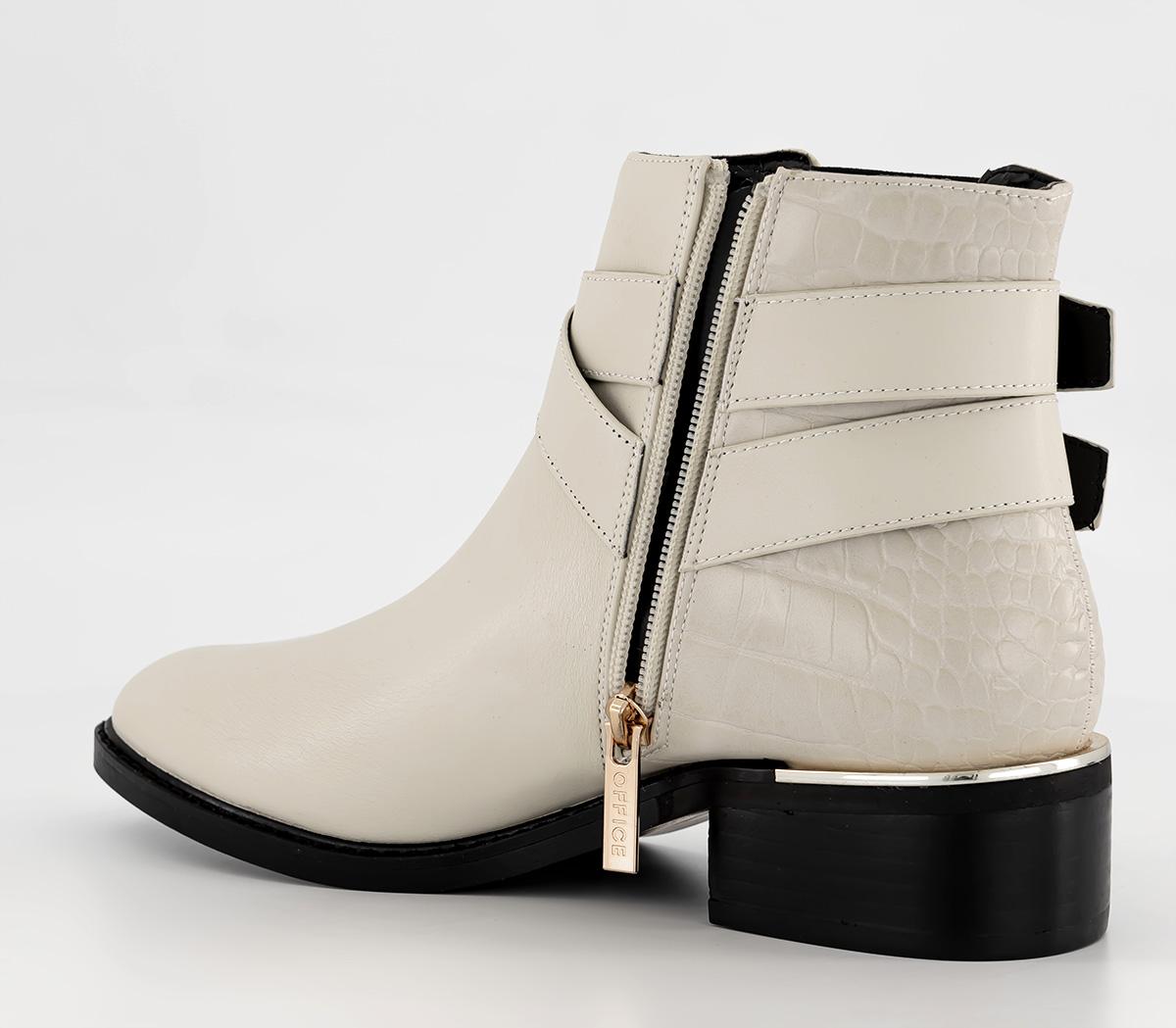 OFFICE Wide Fit Ana-Maria Buckle Strap Ankle Boots Cream - Women's Wide Fit