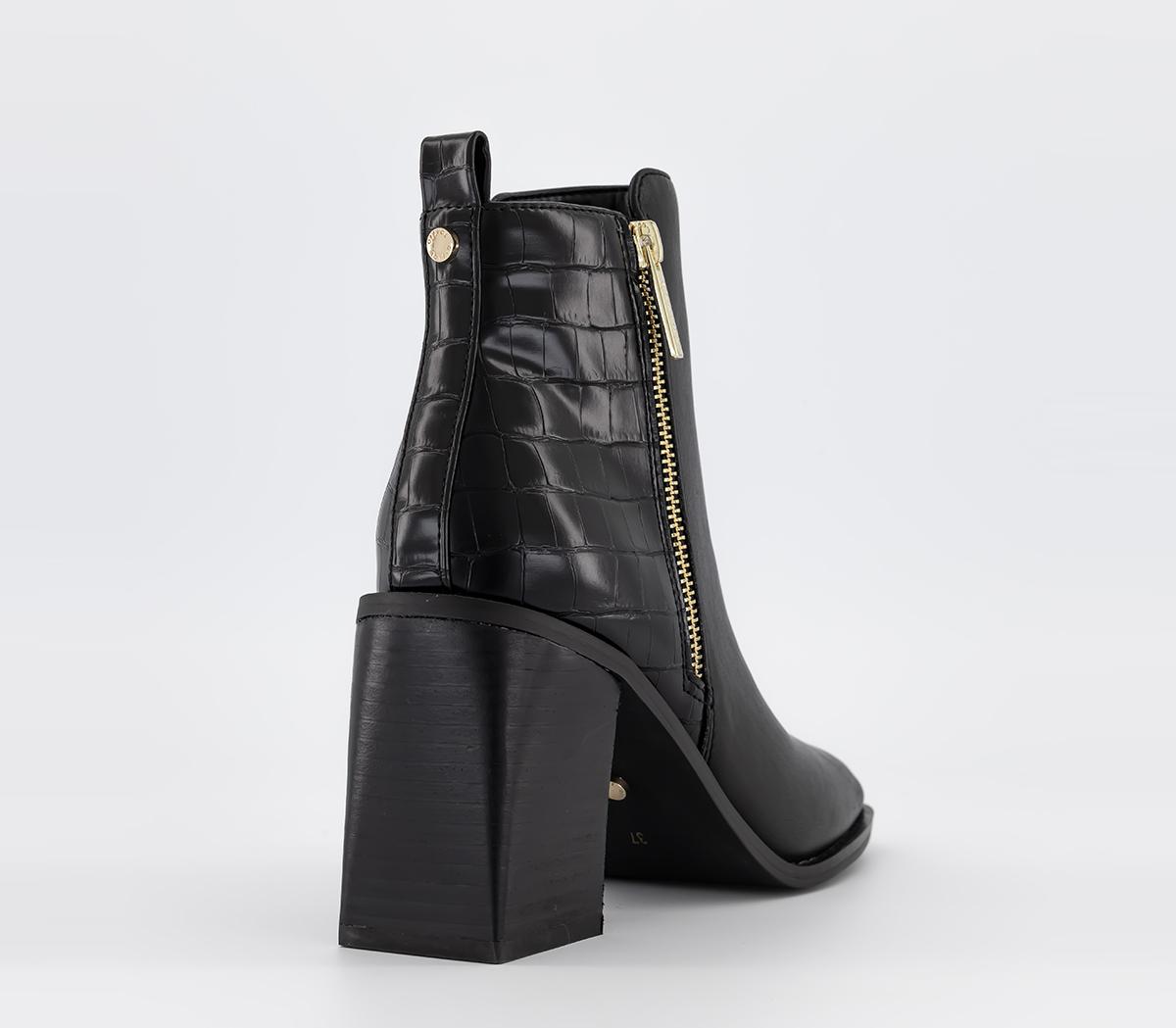 OFFICE Abacus Zip Detail Croc Block Heels Black Croc - Women's Ankle Boots