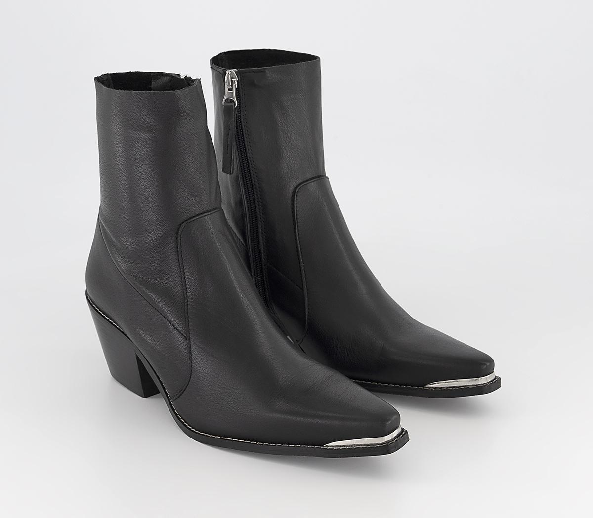 OFFICE Andi Western Toe Clip Boots Black Leather - Women's Ankle Boots