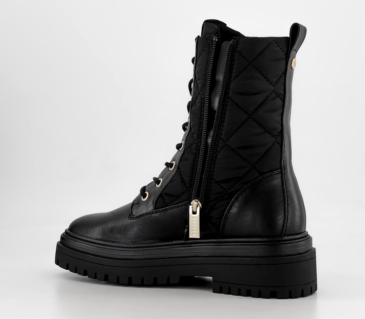 OFFICE Apres Quilted Lace Up Boots Black - Women's Ankle Boots