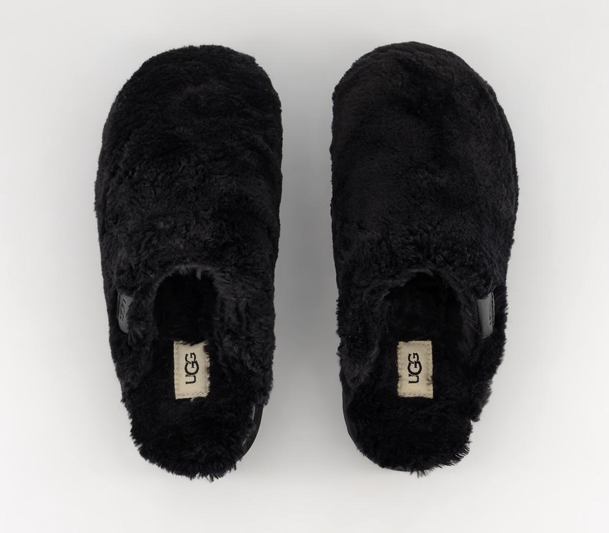UGG Fuzz Sugar Slippers Black - Flat Shoes for Women
